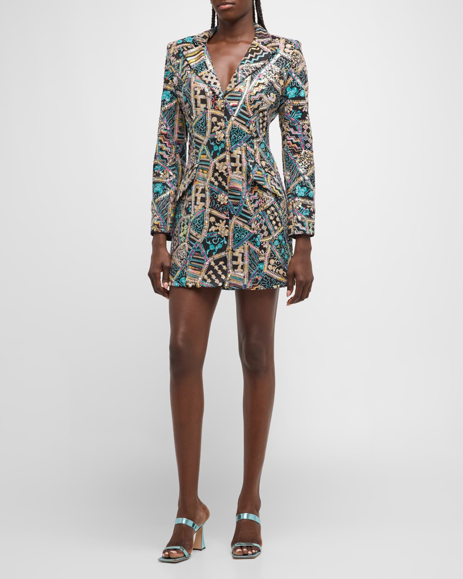 Jovani Bracelet-Sleeve Sequin Mini Jacket Dress | Neiman Marcus