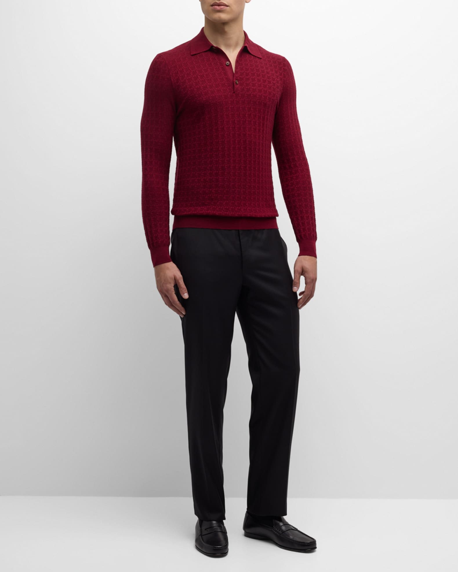 Canali Men's Solid Textured Polo Shirt | Neiman Marcus