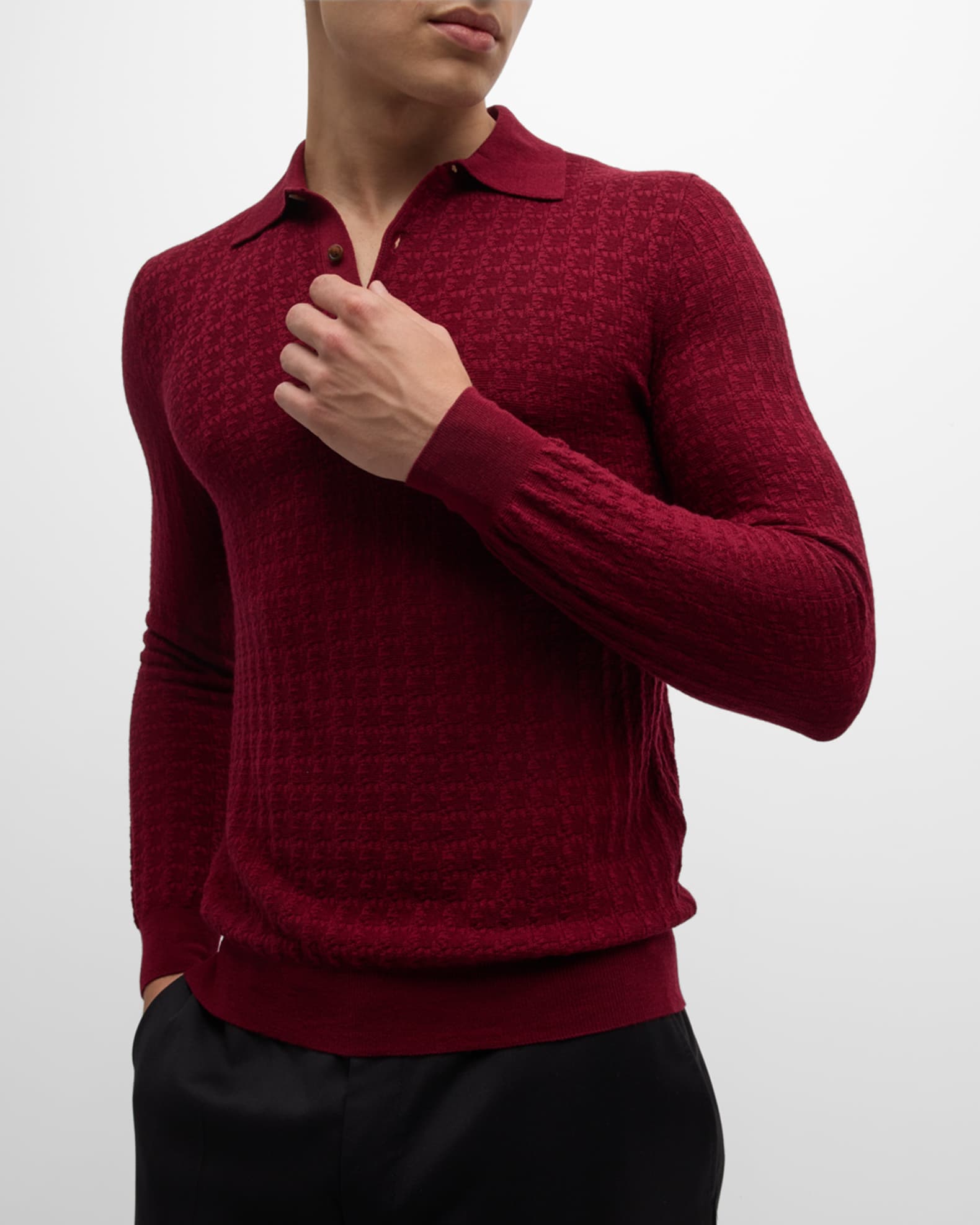 Canali Men's Solid Textured Polo Shirt | Neiman Marcus