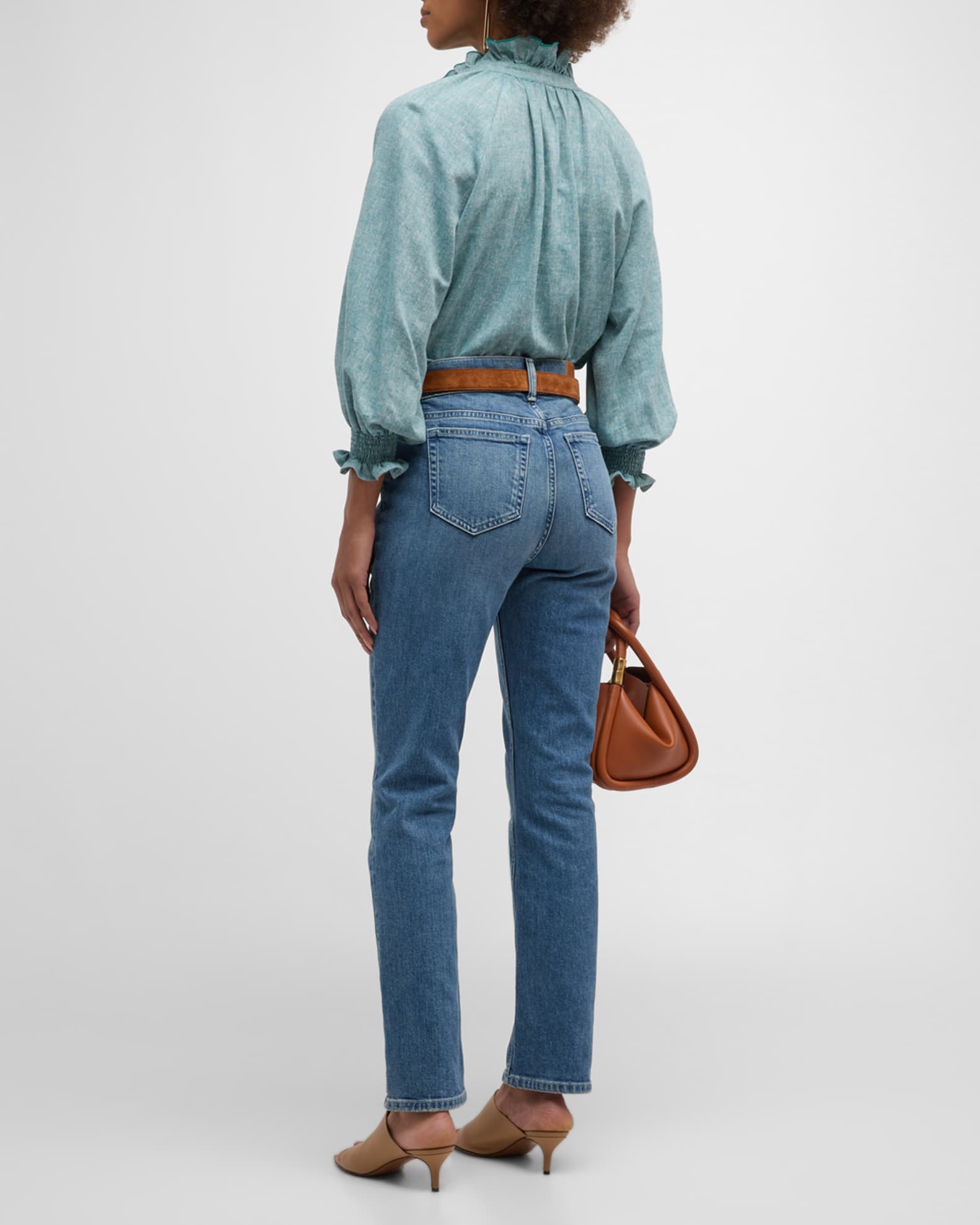 Finley Fiona Ruffle-Trim Chambray Blouse | Neiman Marcus