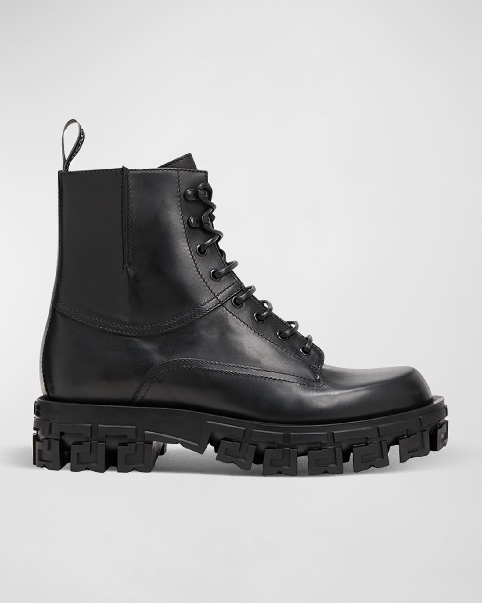 Versace Men's Greca-Sole Leather Combat Boots | Neiman Marcus