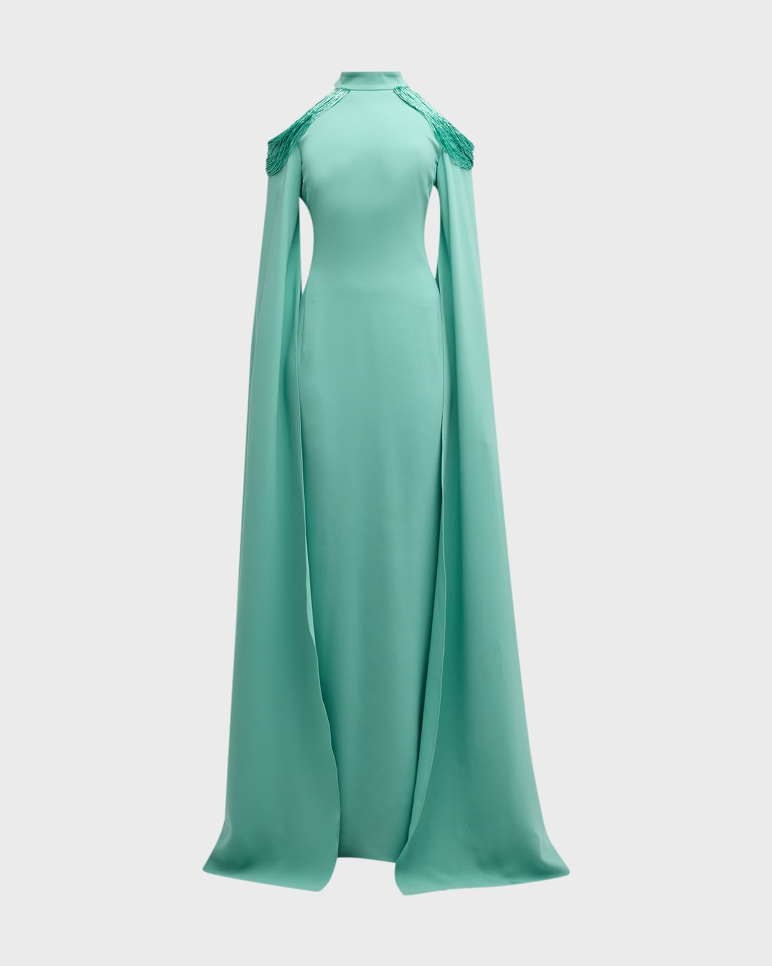 Oscar de la Renta Beaded Cold-Shoulder Cape-Sleeve Caftan Gown | Neiman ...