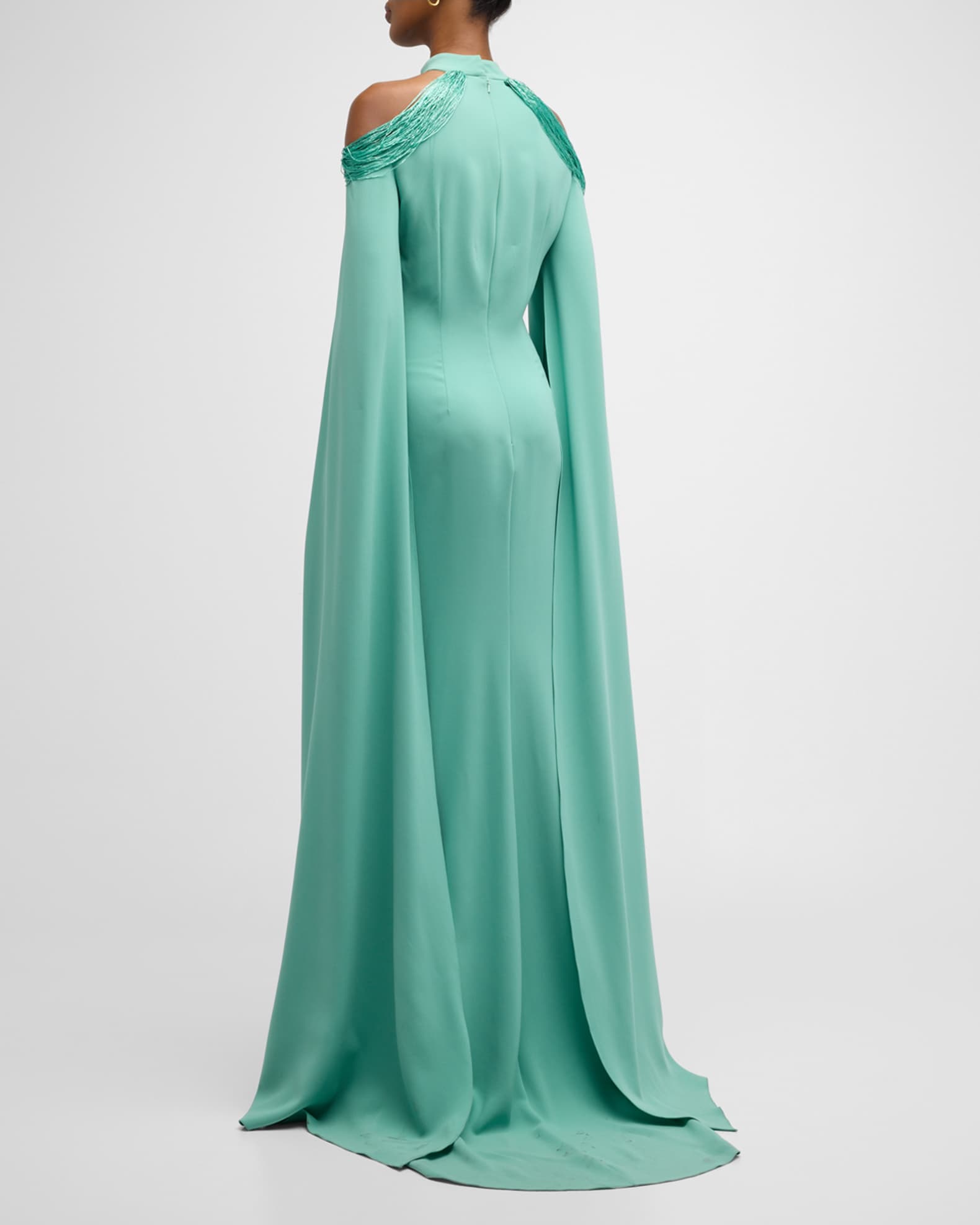 Oscar de la Renta Beaded Cold-Shoulder Cape-Sleeve Caftan Gown | Neiman ...