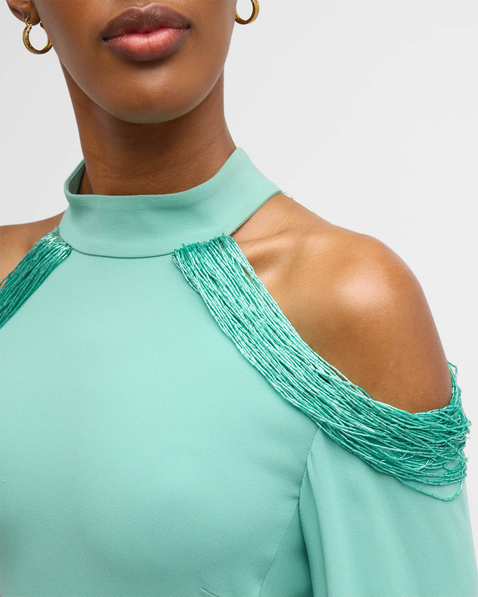 Oscar de la Renta Beaded Cold-Shoulder Cape-Sleeve Caftan Gown | Neiman ...