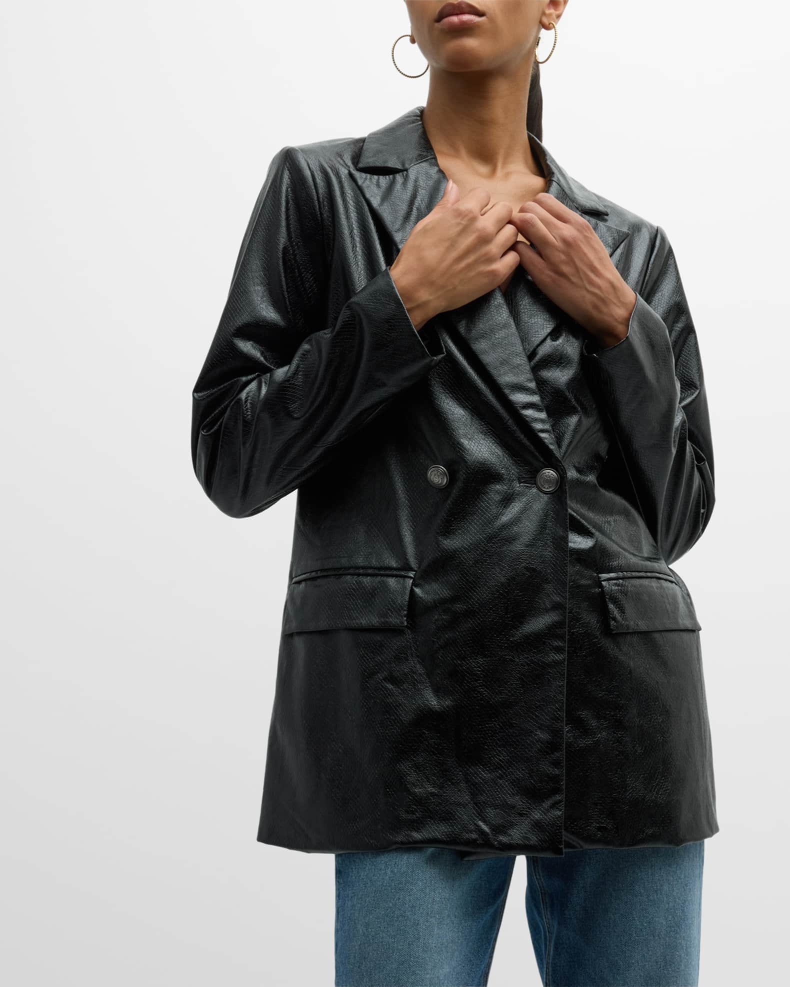 Ramy Brook Aubrey Snake-Embossed Faux Leather Blazer | Neiman Marcus