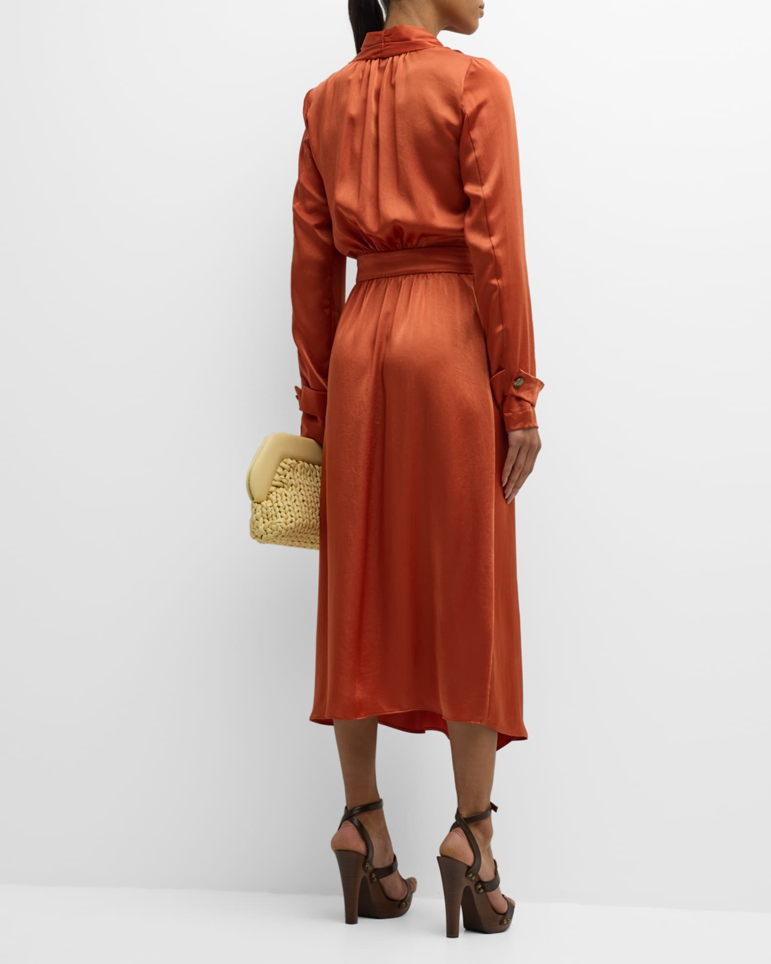 Ramy Brook Hannah Satin Wrap Midi Dress | Neiman Marcus