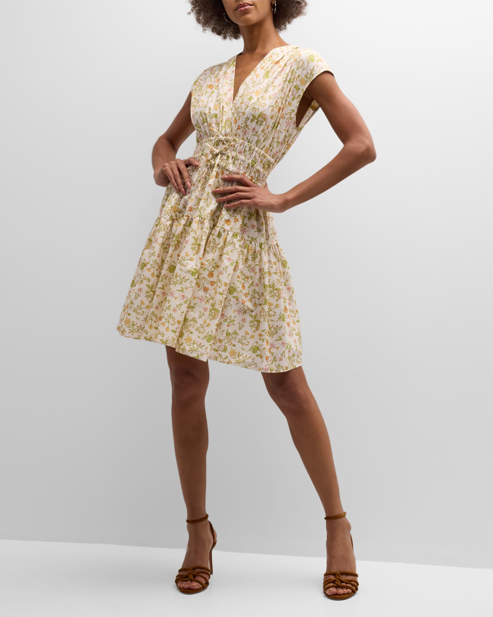 Derek Lam 10 Crosby Tora Floral Drawstring A-Line Mini Dress | Neiman Marcus