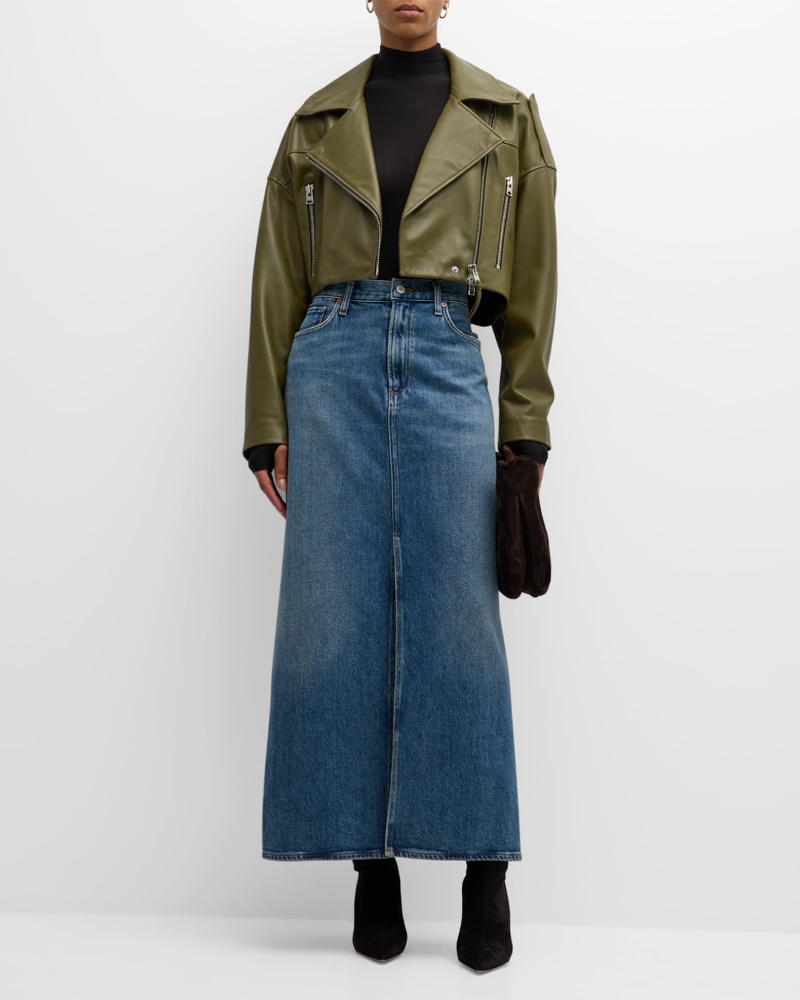 AGOLDE Leif Low-Slung Denim Maxi Skirt | Neiman Marcus