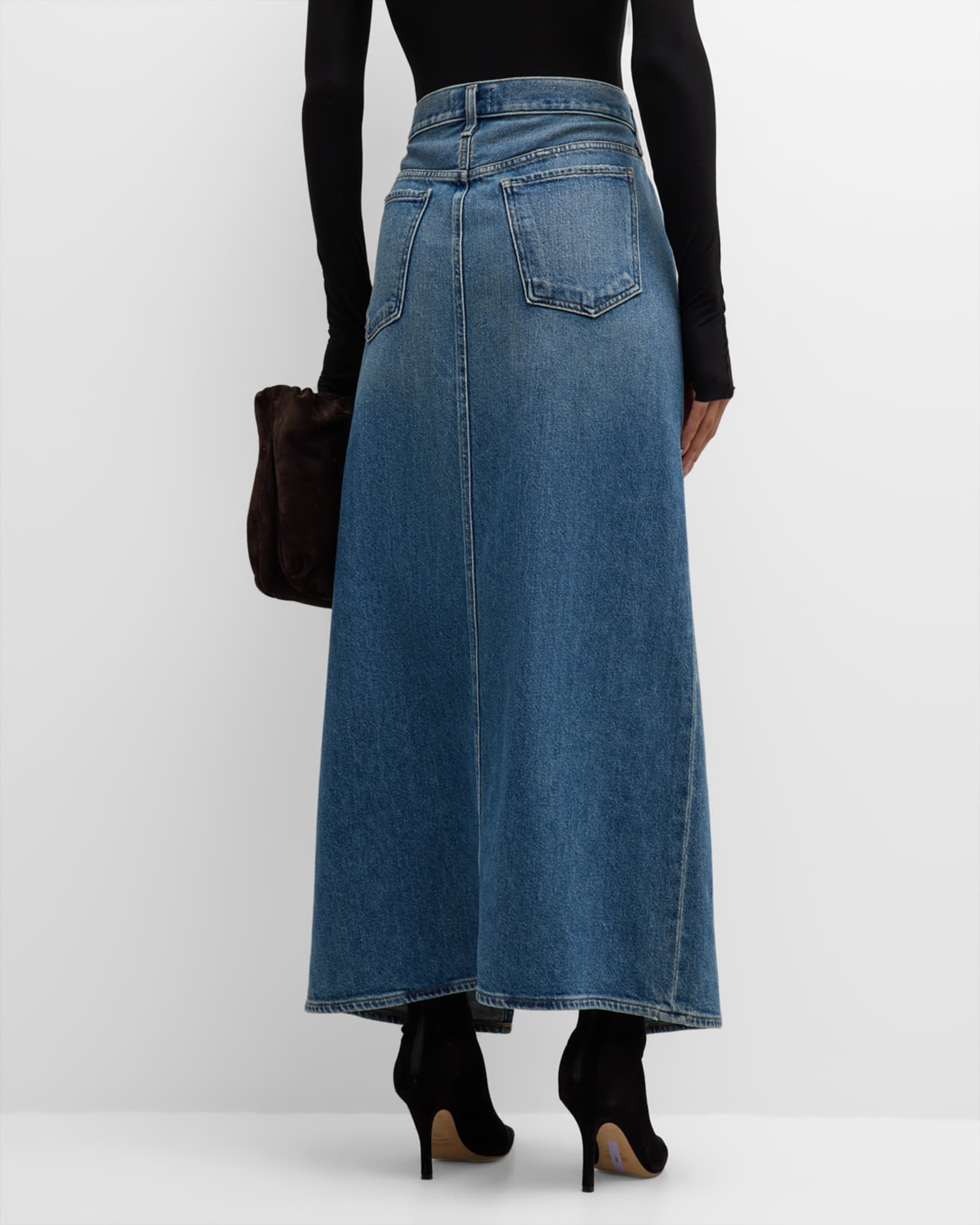 AGOLDE Leif Low-Slung Denim Maxi Skirt | Neiman Marcus