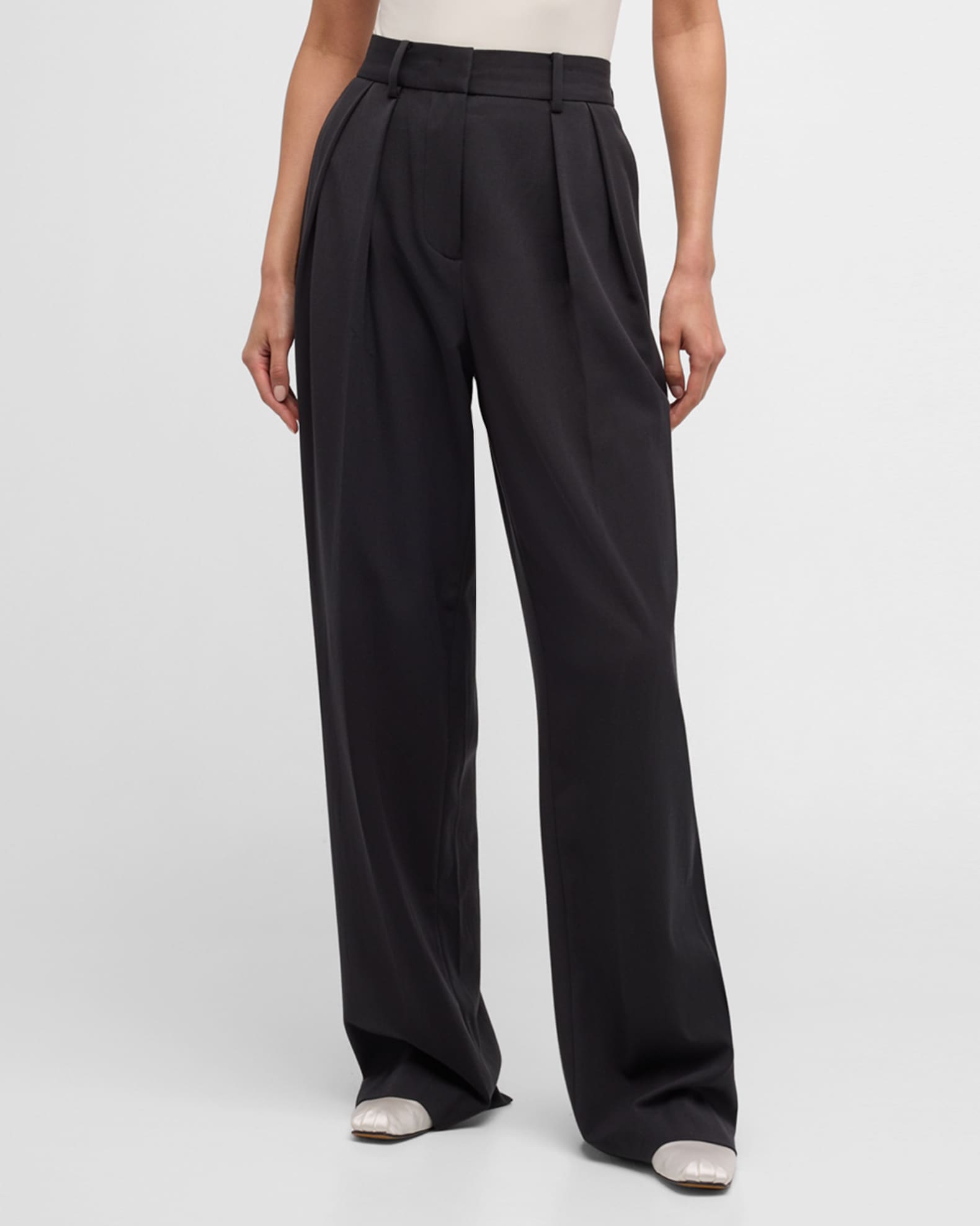 STAUD Luisa Pleated Straight-Leg Pants | Neiman Marcus