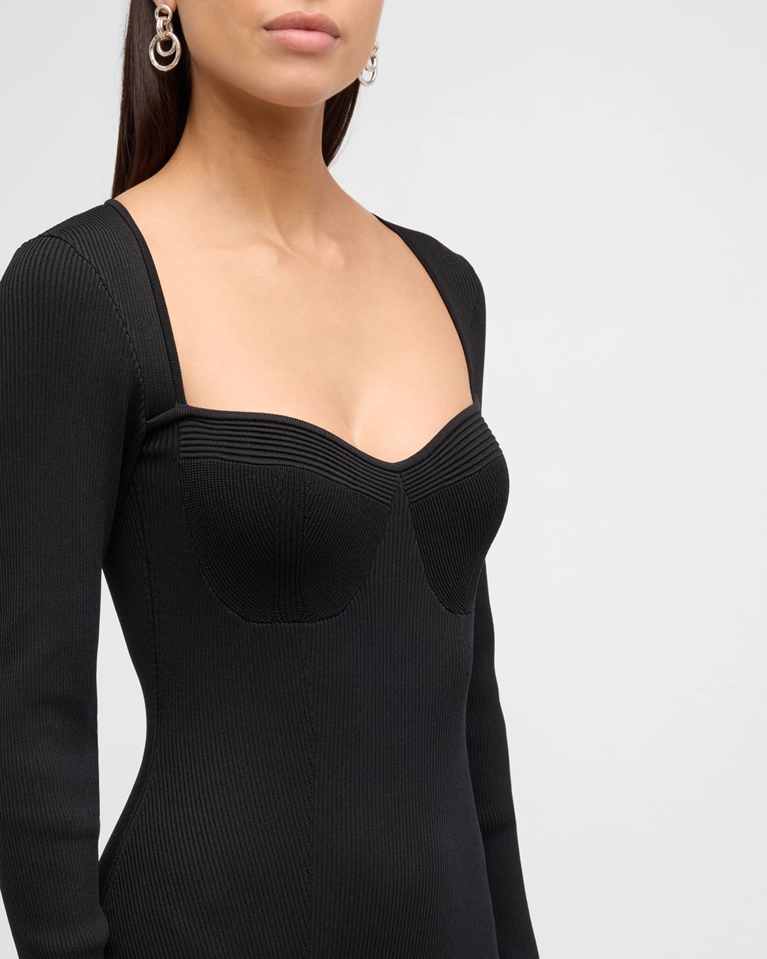 STAUD Silhouette Long-Sleeve Bustier Knit Maxi Dress | Neiman Marcus