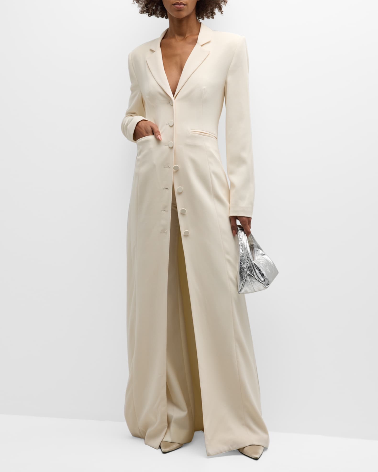 Staud Onassis Single-Breasted Slit Coat Dress | Neiman Marcus