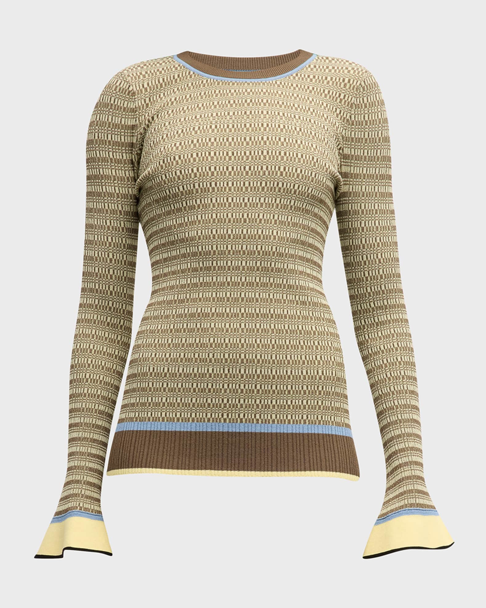 Merlette Judd Ribbed Striped Bell-Cuff Blouse | Neiman Marcus