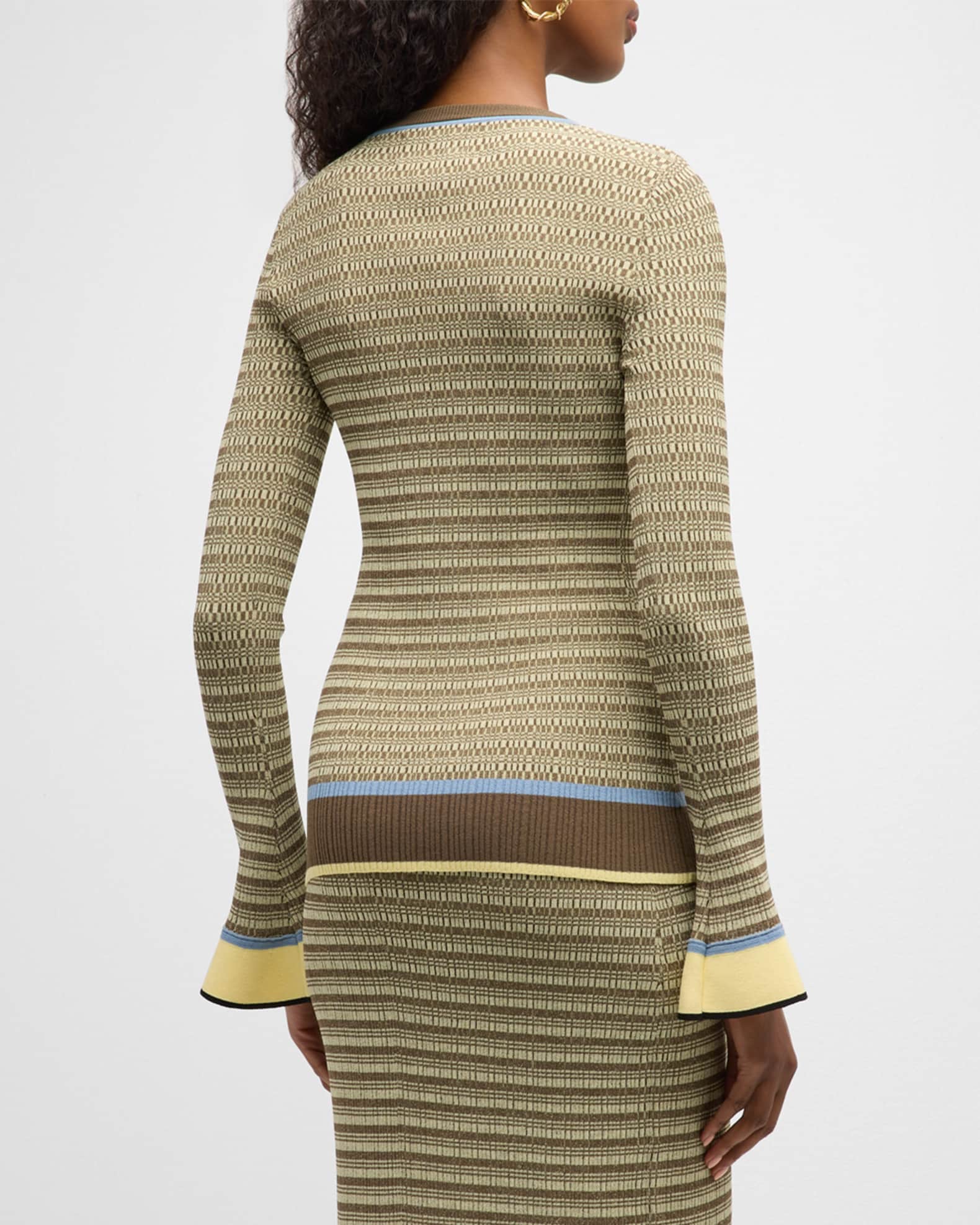 Merlette Judd Ribbed Striped Bell-Cuff Blouse | Neiman Marcus