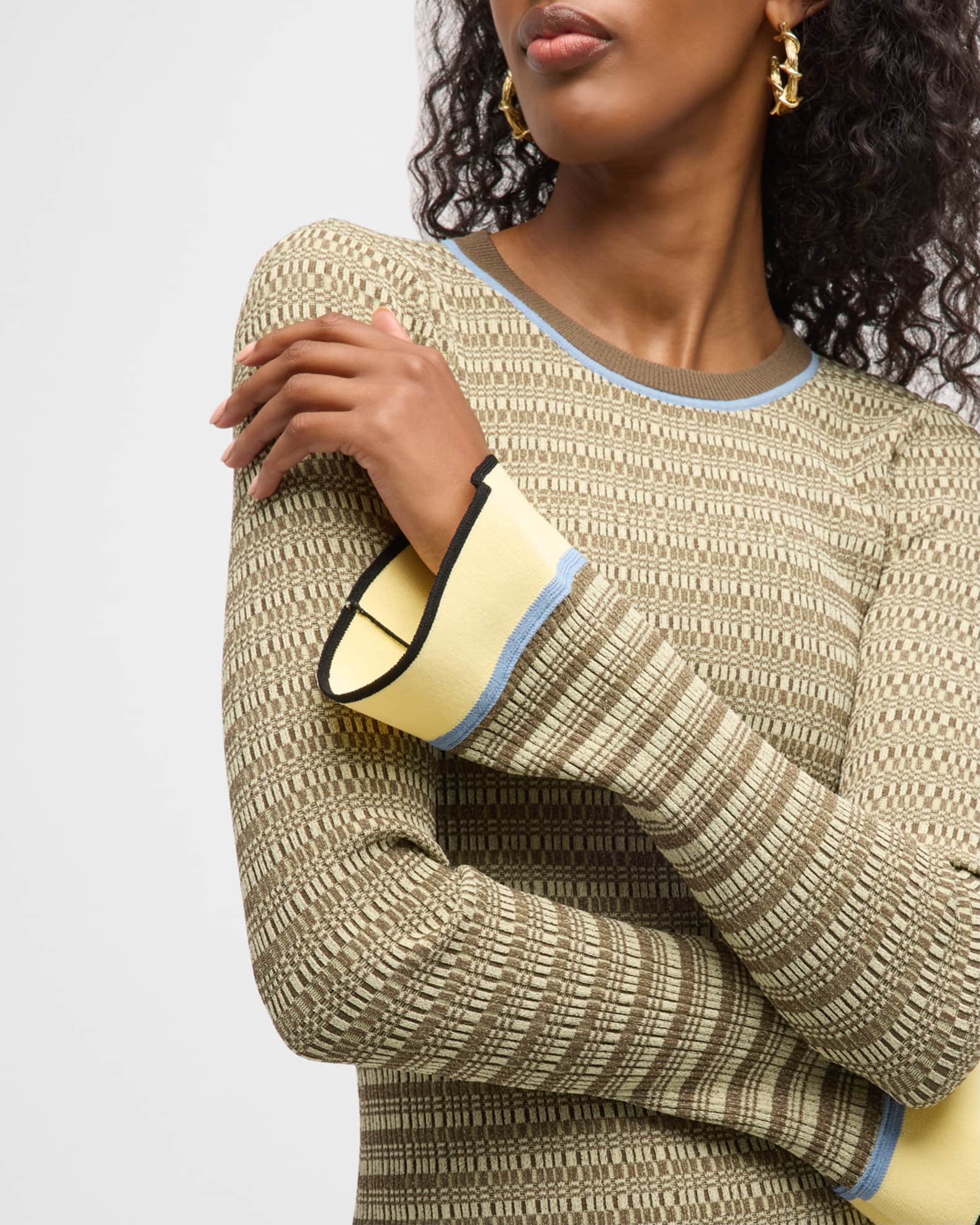 Merlette Judd Ribbed Striped Bell-Cuff Blouse | Neiman Marcus