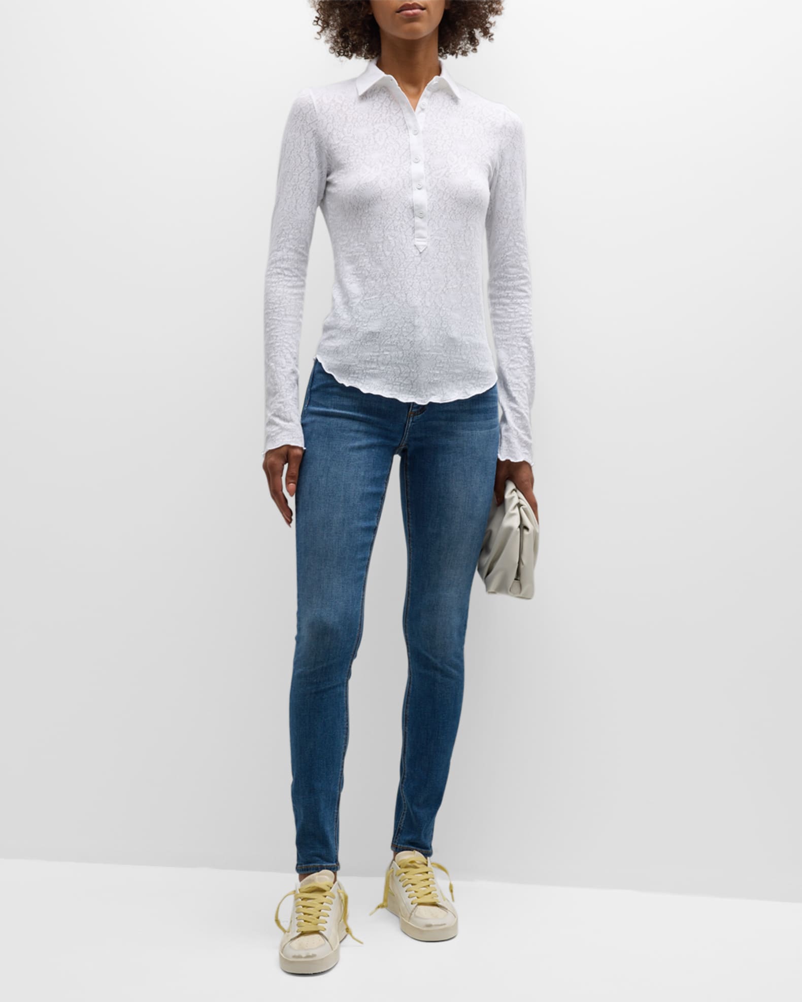Rag & Bone Gemma Long-Sleeve Jacquard Polo Top | Neiman Marcus