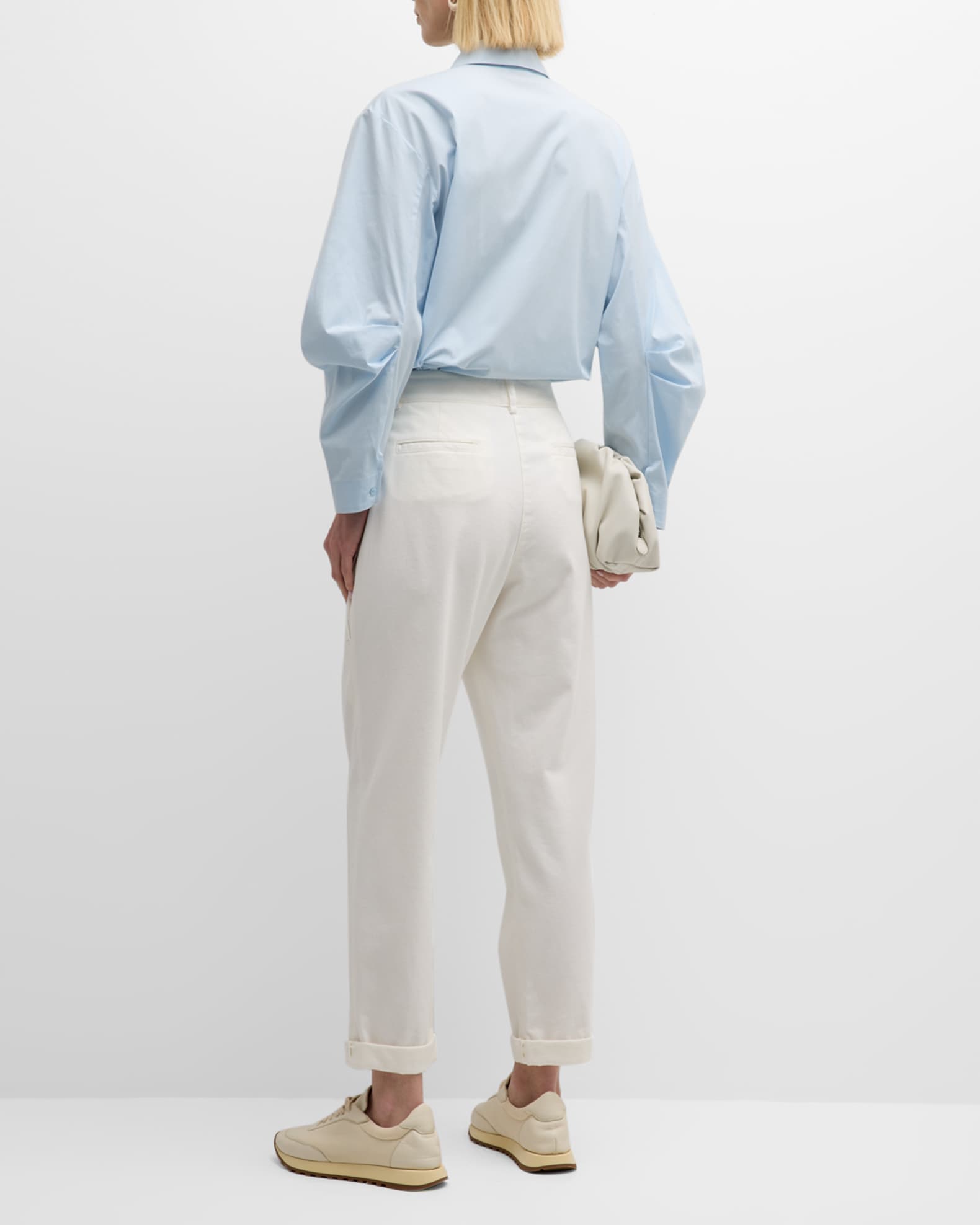 Peserico Pleated Cropped Gabardine Pants | Neiman Marcus