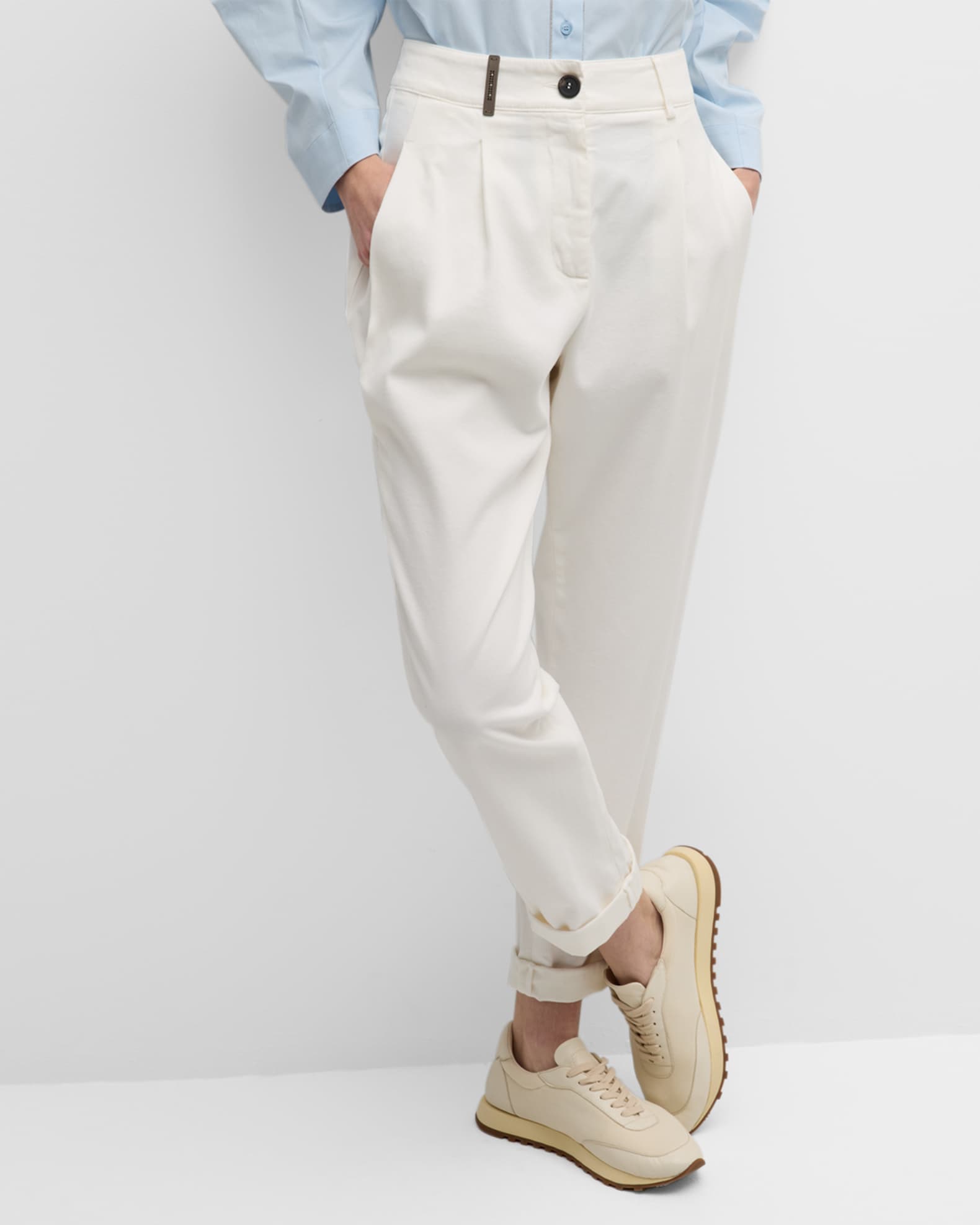 Peserico Pleated Cropped Gabardine Pants | Neiman Marcus