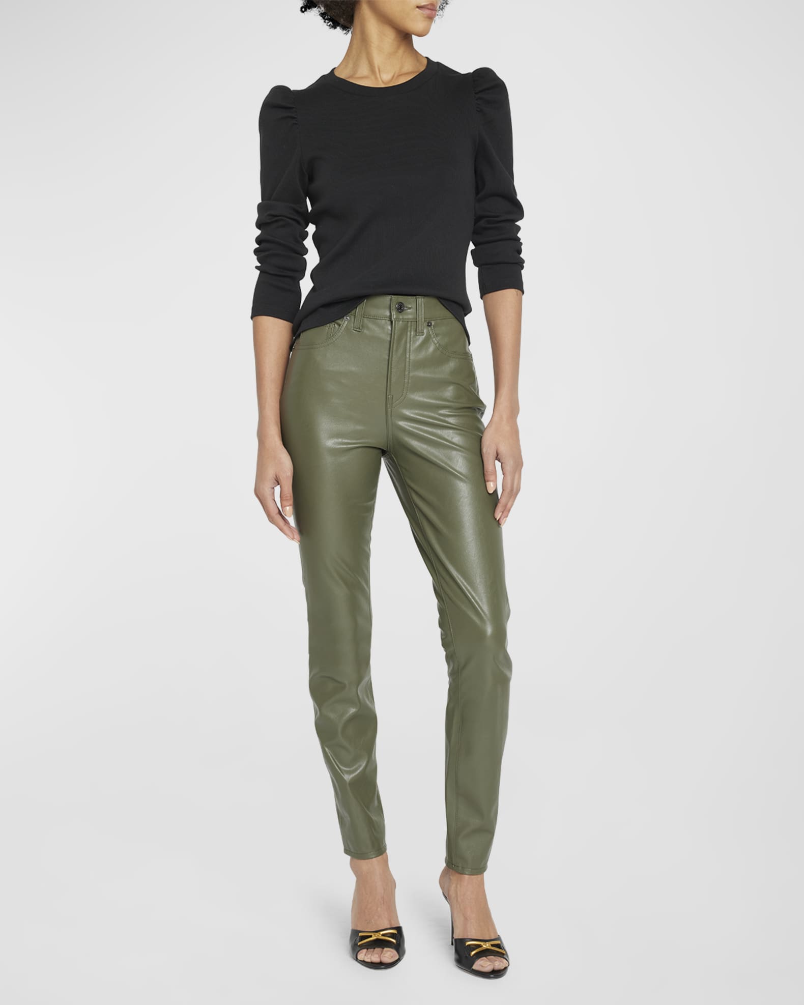 Veronica Beard Debbie Skinny-Leg Cropped Vegan Leather Pants | Neiman Marcus