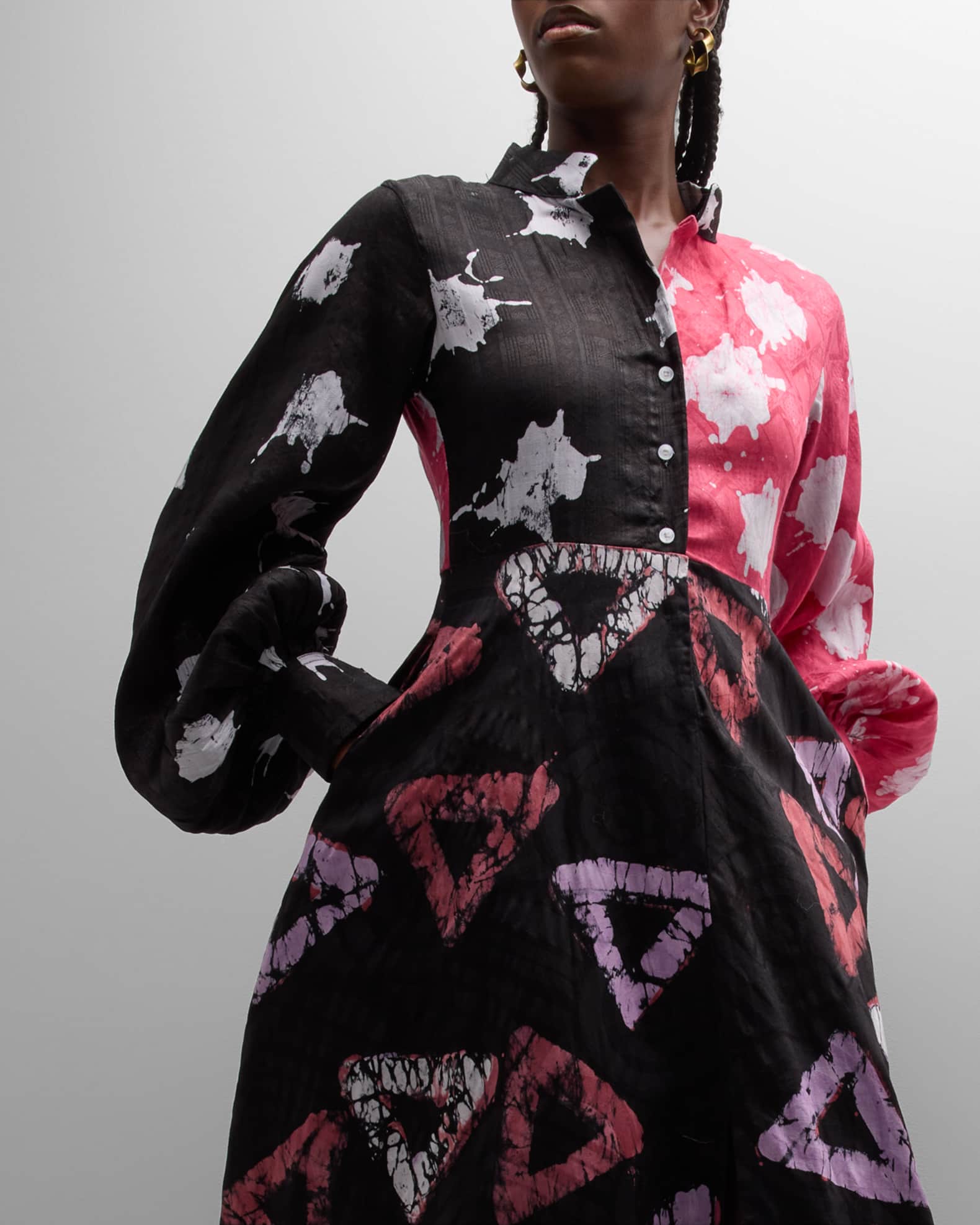 Busayo Asa Blouson-Sleeve Cotton Maxi Shirtdress | Neiman Marcus