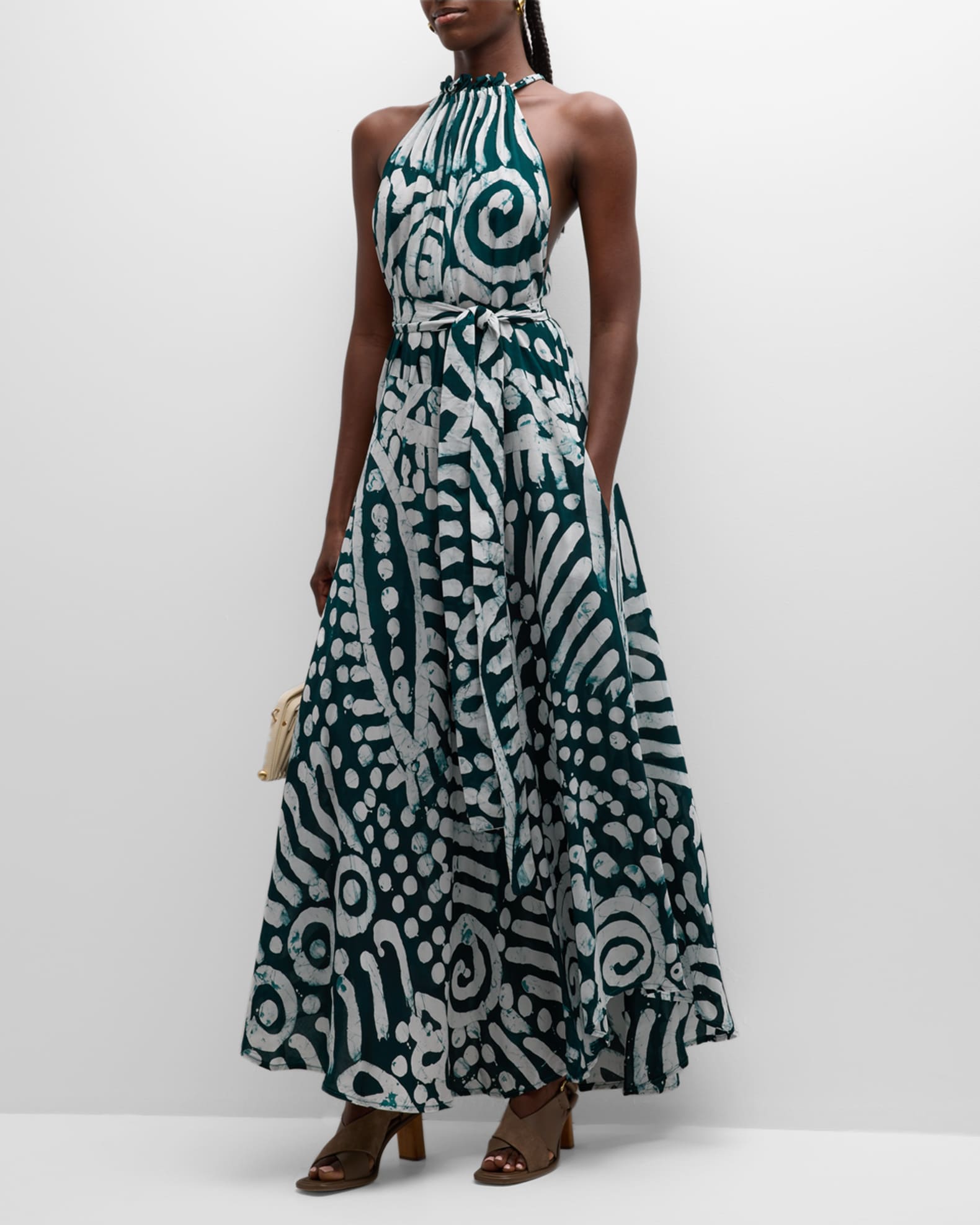 Busayo Ope Tie-Belt Sleeveless Halter Maxi Dress | Neiman Marcus