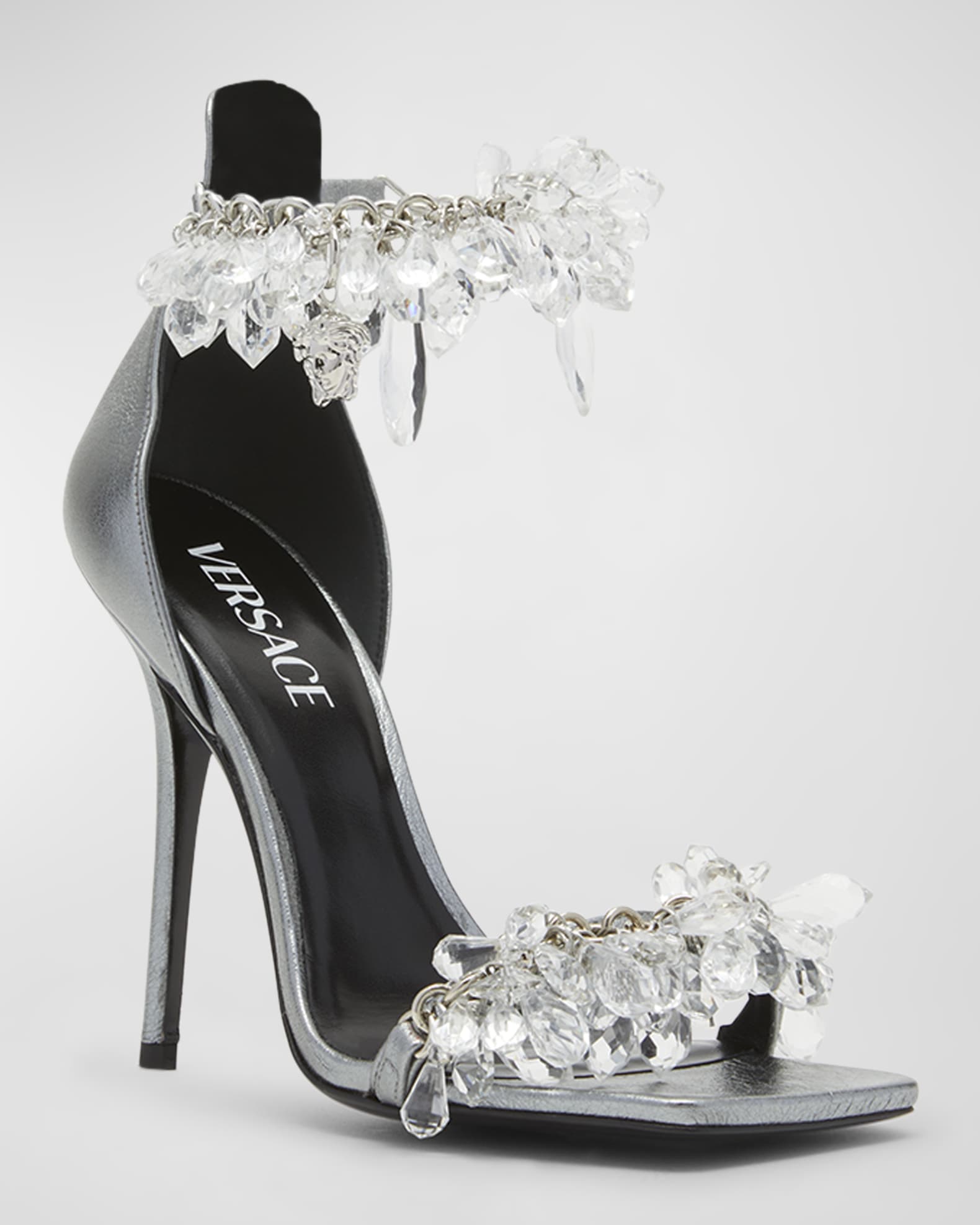 Versace Metallic Crystal Chandelier Stiletto Sandals | Neiman Marcus