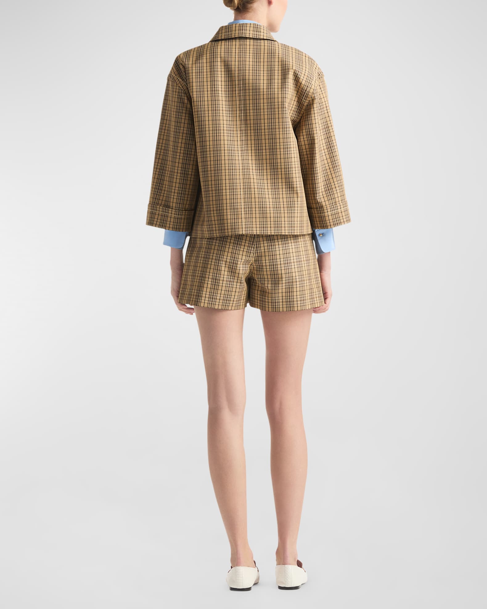 St. John Plaid Collared Technical Jacket | Neiman Marcus