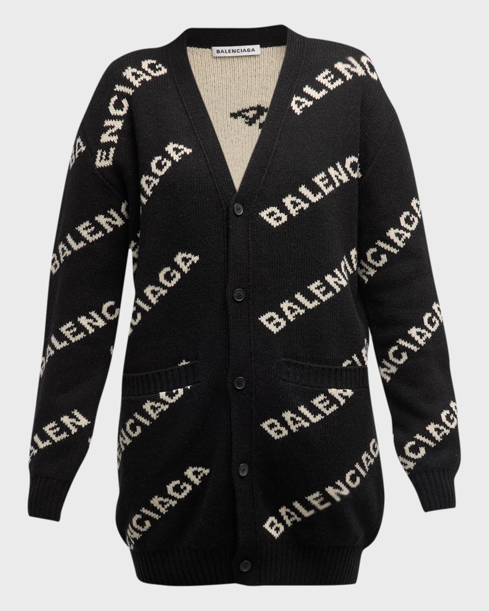 Balenciaga Button-Down Logo Knit Cardigan | Neiman Marcus