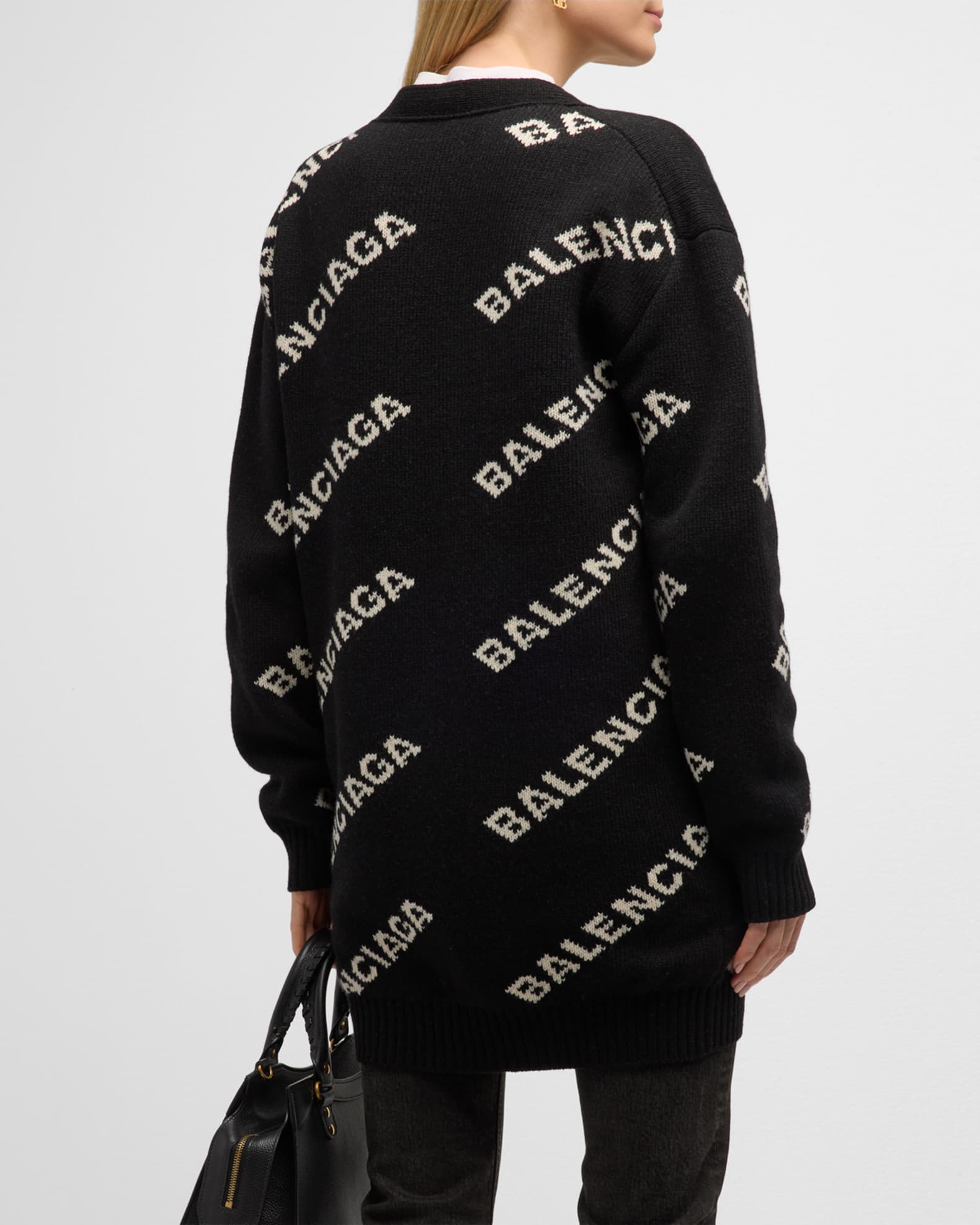 Balenciaga Button-Down Logo Knit Cardigan | Neiman Marcus