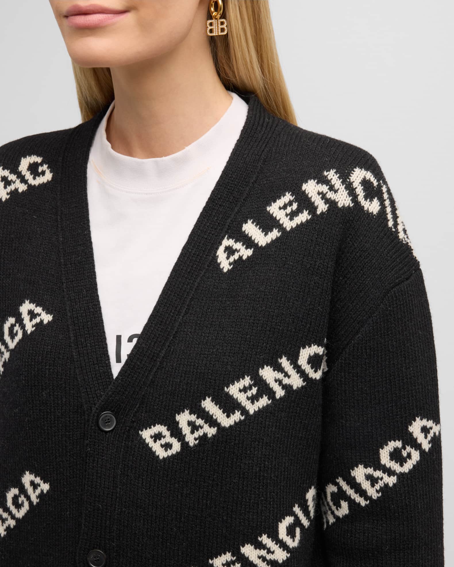 Balenciaga Button-Down Logo Knit Cardigan | Neiman Marcus
