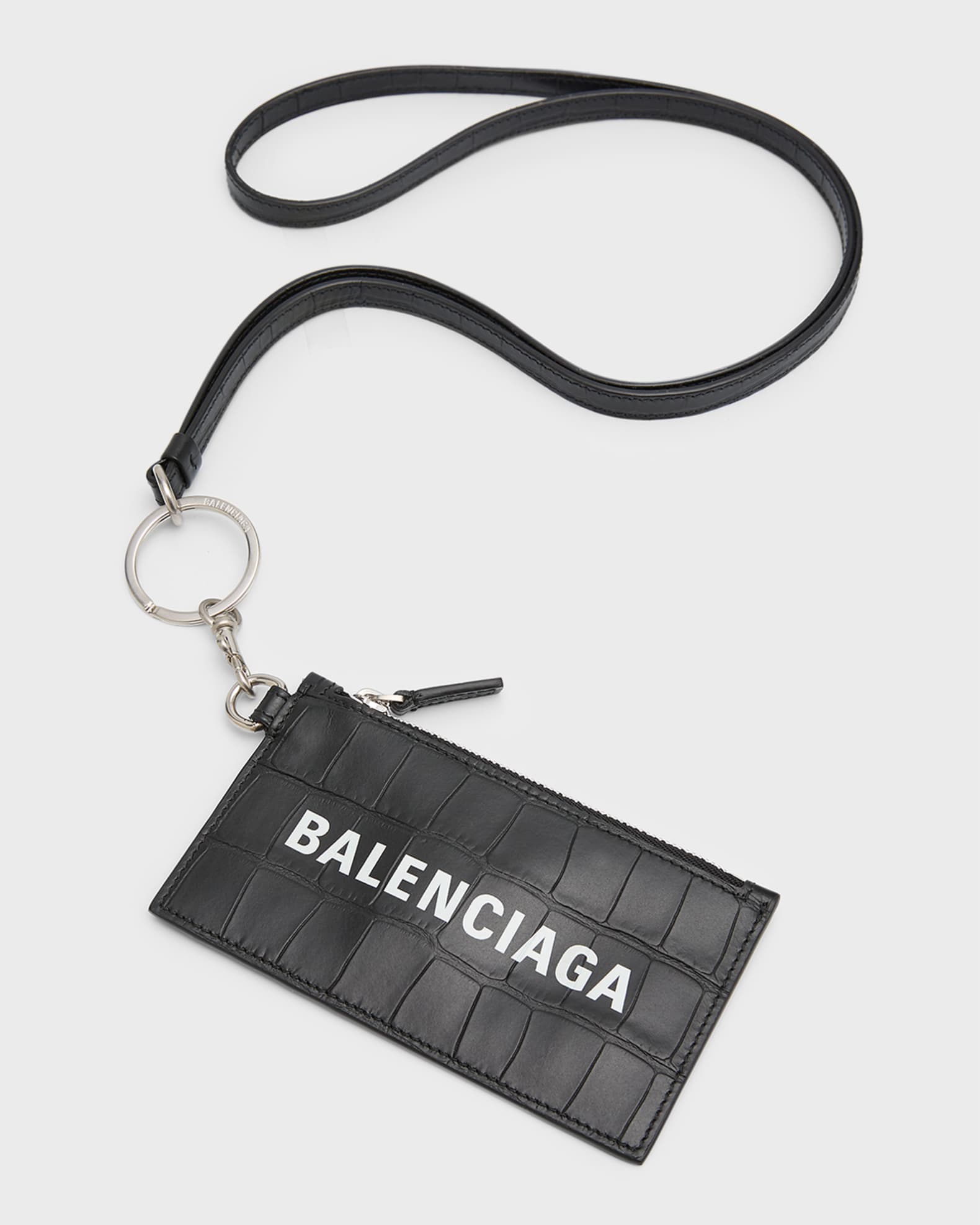 Balenciaga Men's Croc-Effect Keychain Zip Card Case | Neiman Marcus