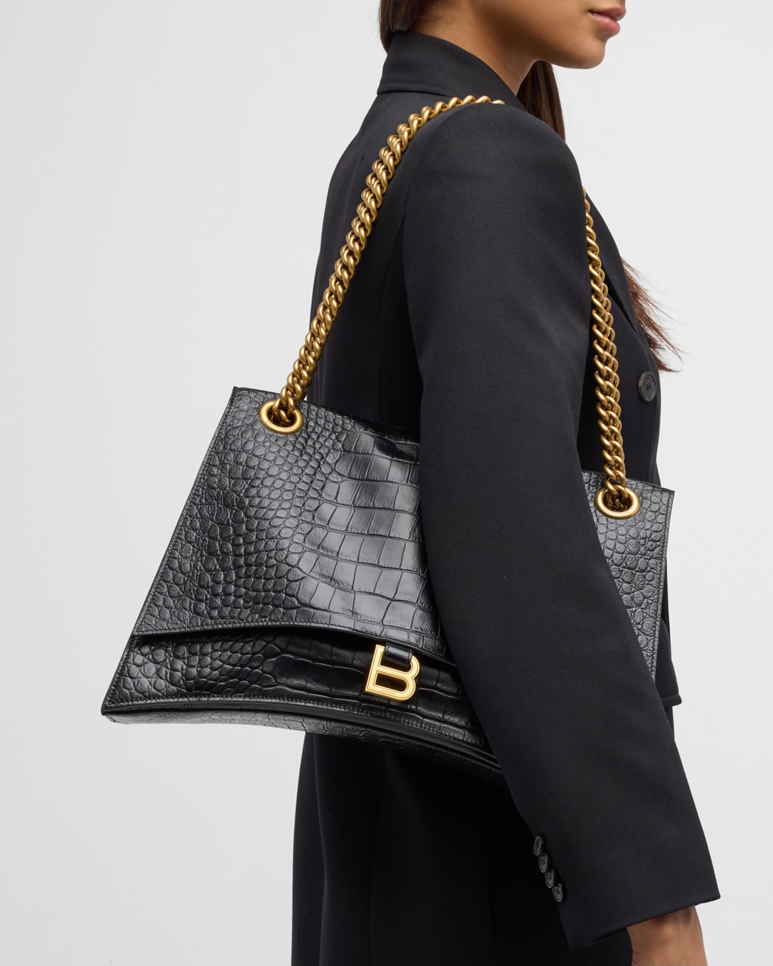 Balenciaga Crush Large Chain Bag Crocodile Embossed | Neiman Marcus