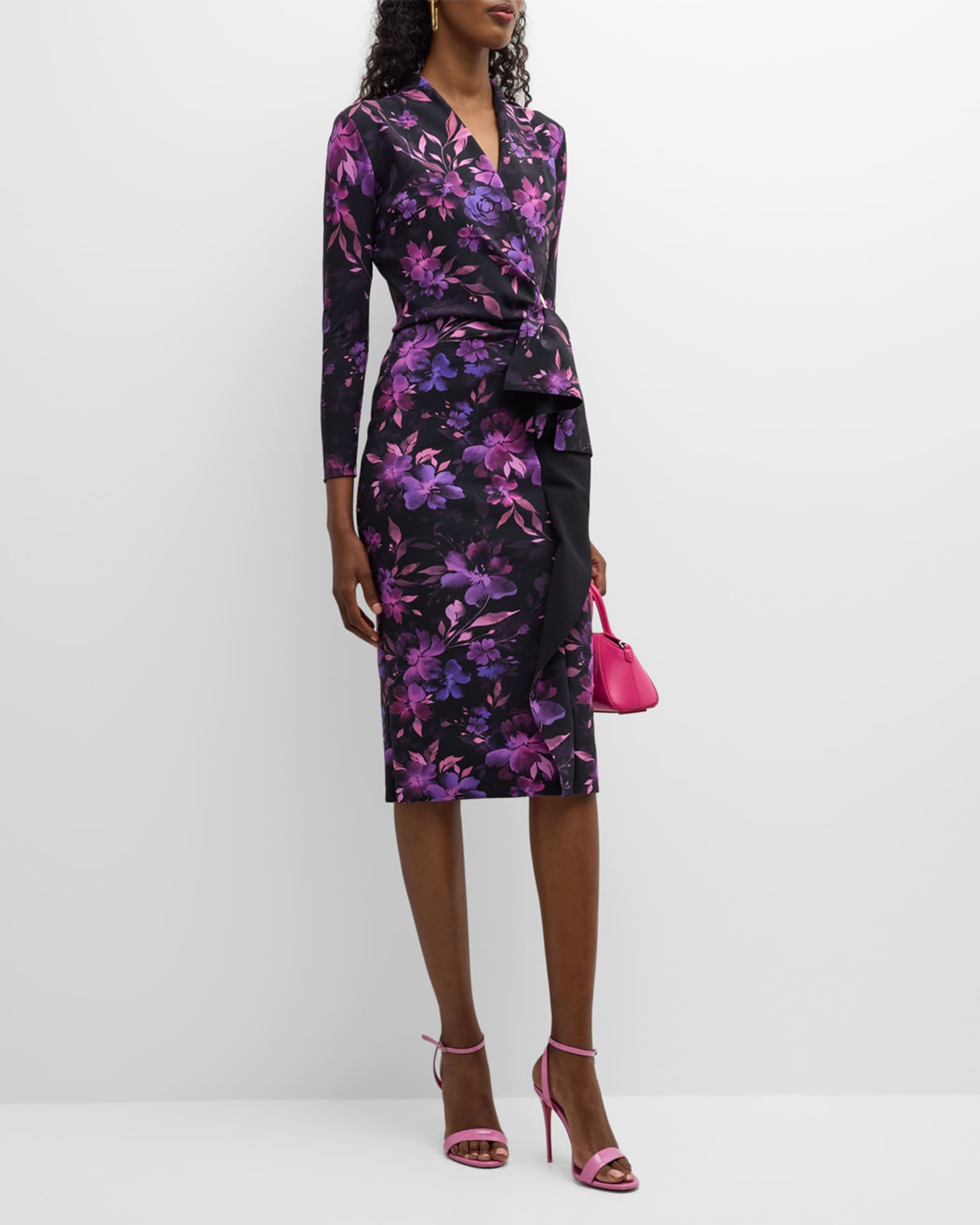 Chiara Boni La Petite Robe Floral-Print Ruffle Bodycon Midi Dress ...