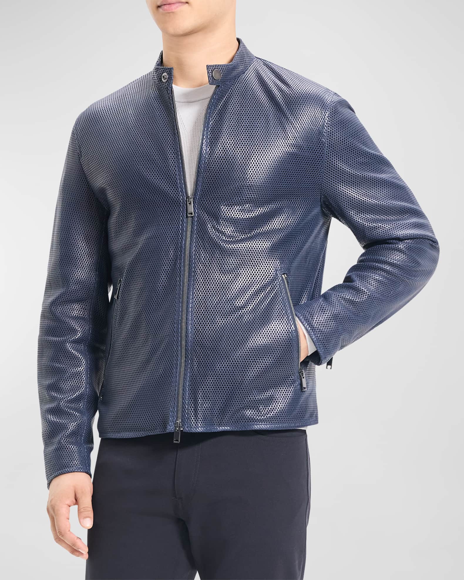 Theory Men's Wynmore Leather Mesh Bomber Jacket | Neiman Marcus