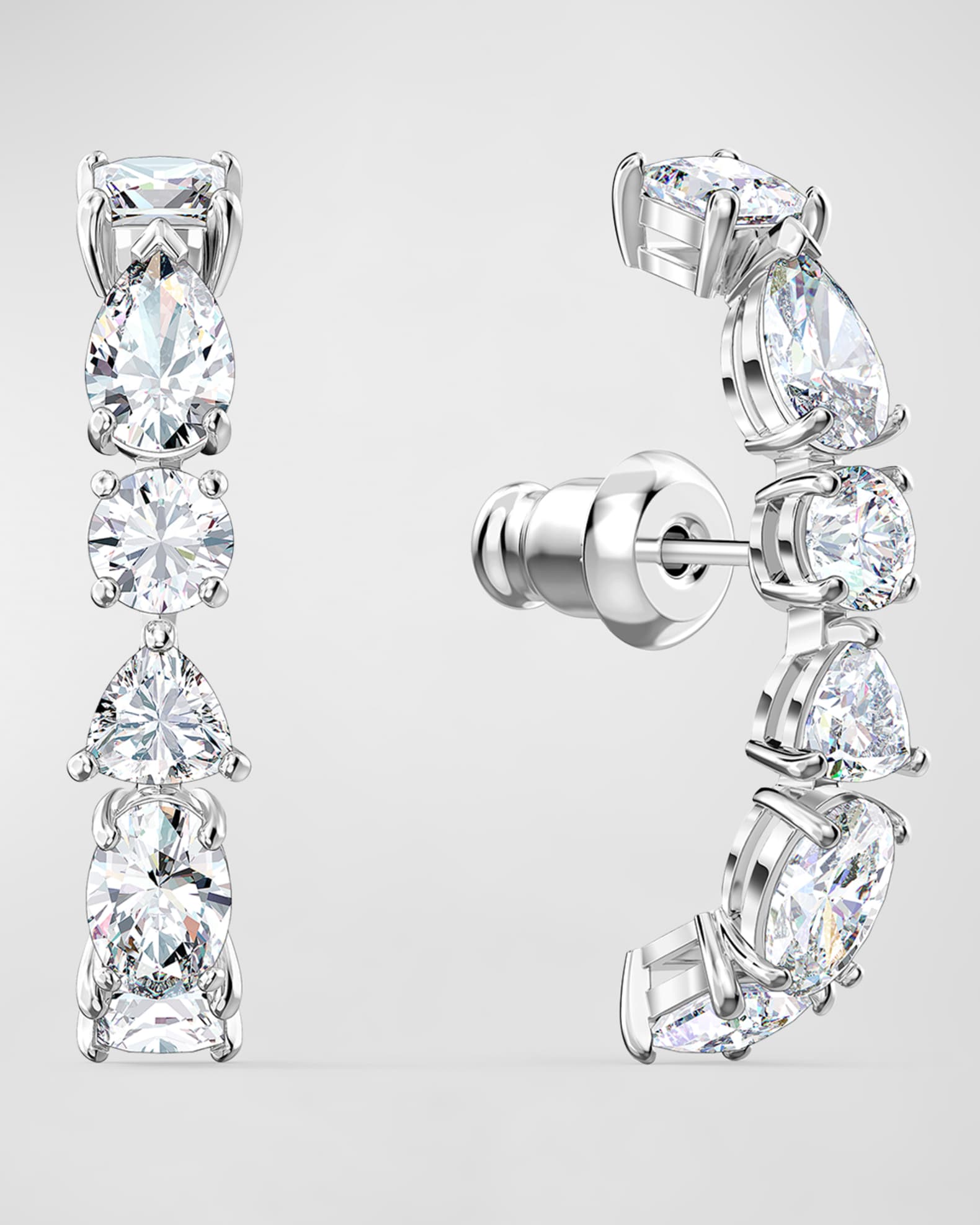 SWAROVSKI Rhodium-Plated Mixed-Cut Crystal Tennis Deluxe Cuff Earrings | Neiman Marcus