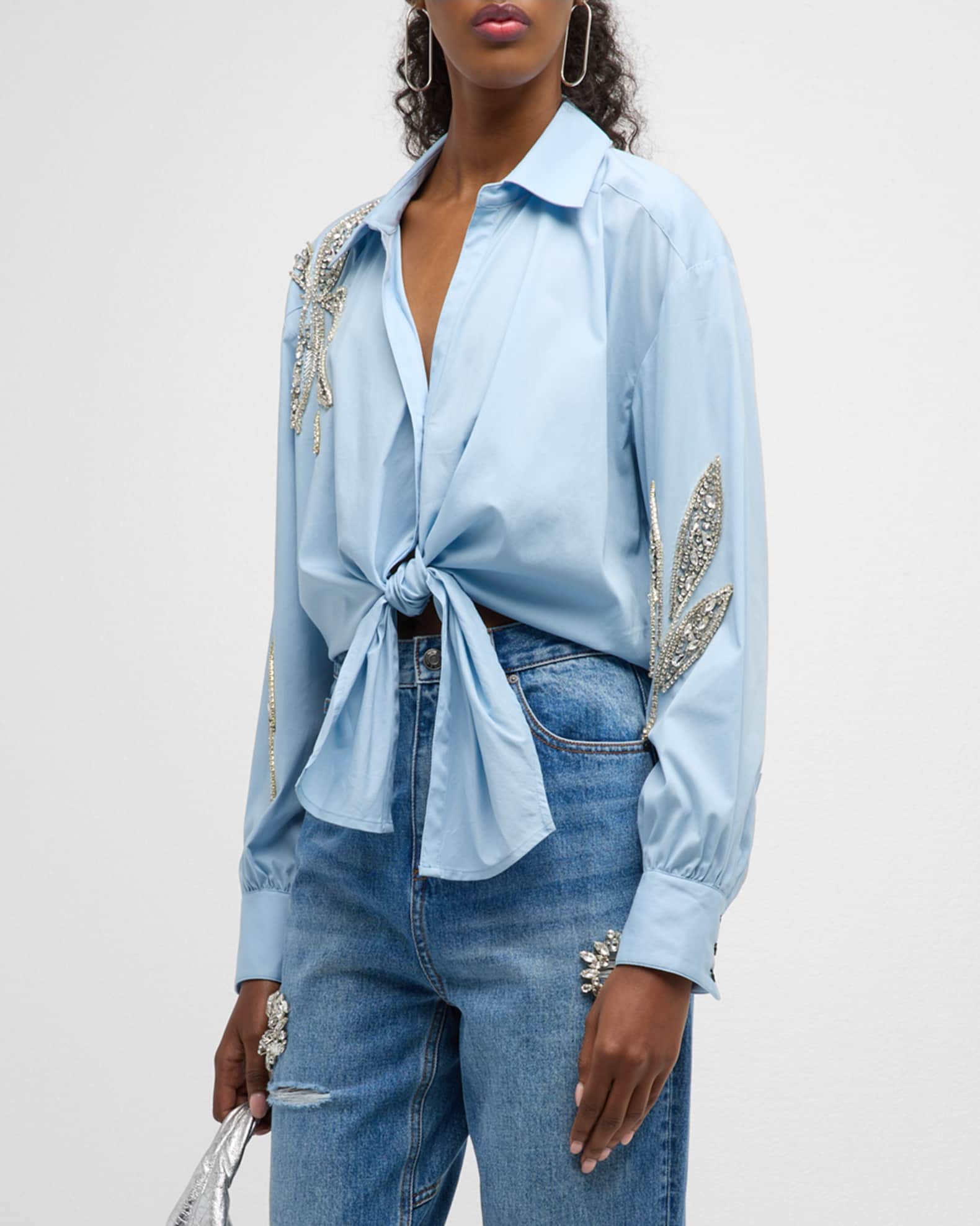 Cinq a Sept Marianna Crystal Floral Tie-Front Top | Neiman Marcus