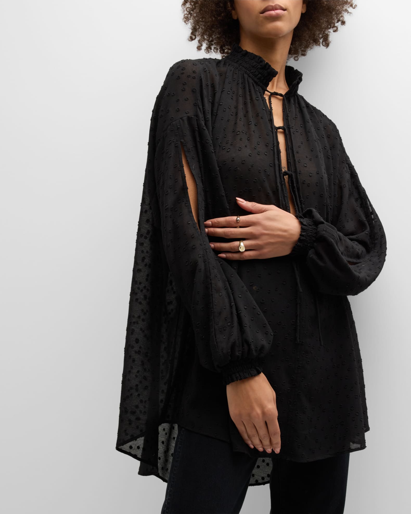 Iro Robbins Tie-Front Sheer Polka Dot Blouse | Neiman Marcus