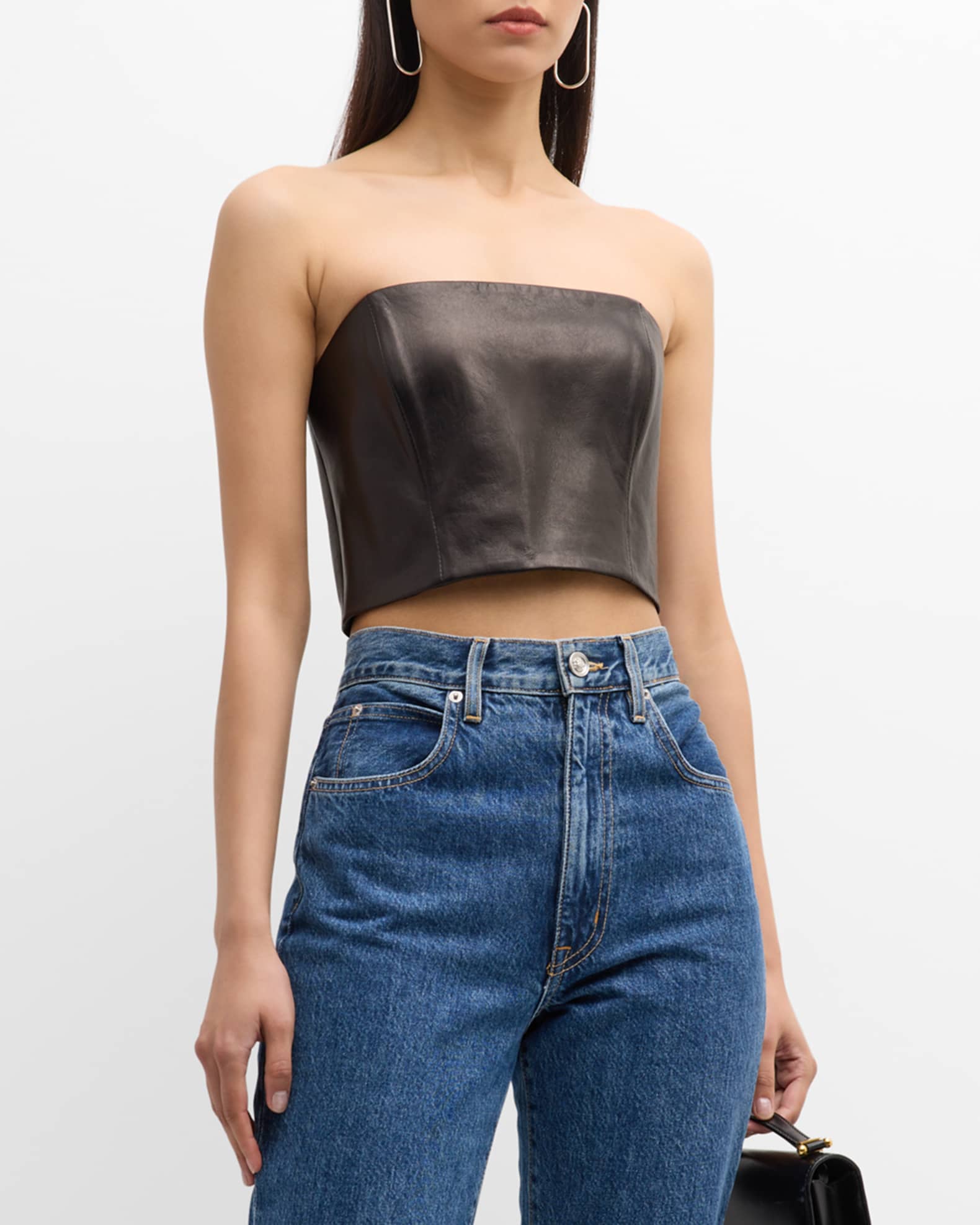 Salon 1884 Lara Leather Strapless Crop Bustier Top | Neiman Marcus