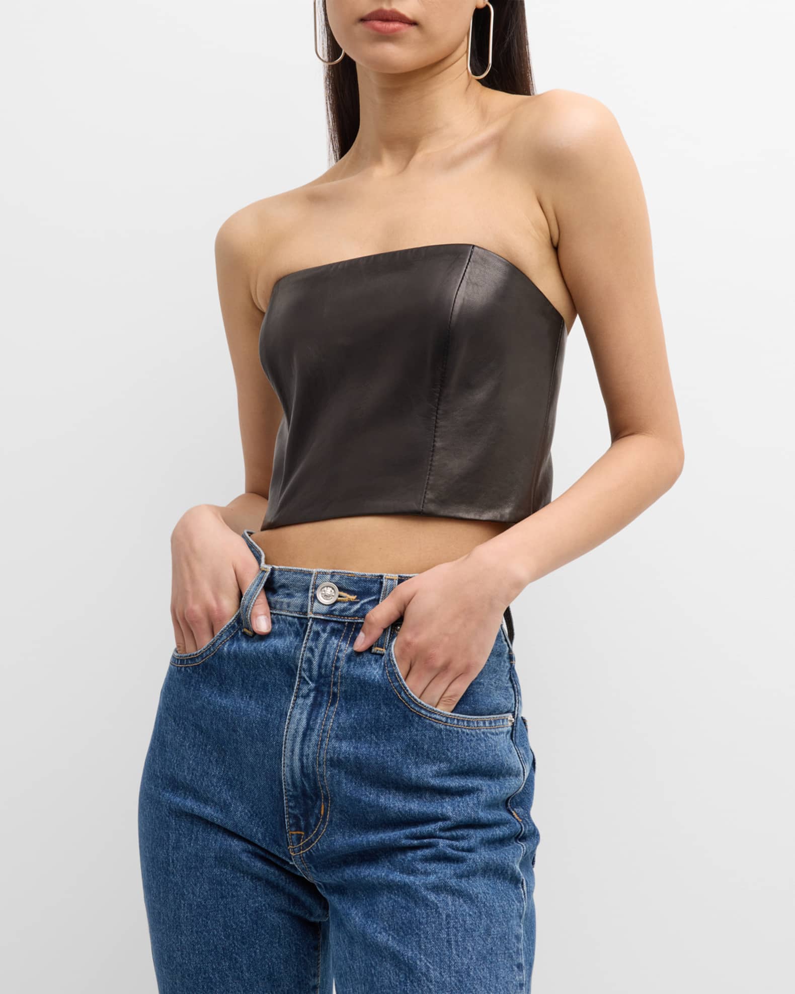Salon 1884 Lara Leather Strapless Crop Bustier Top | Neiman Marcus
