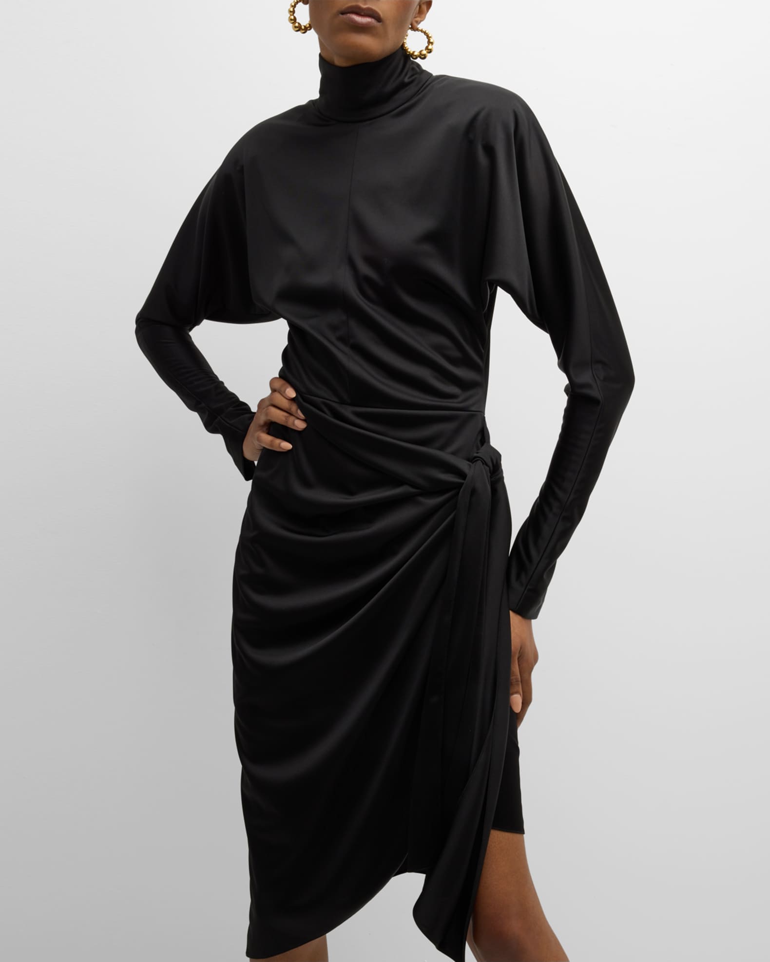 Salon 1884 Elana Draped Wrap-Waist Long-Sleeve Dress | Neiman Marcus