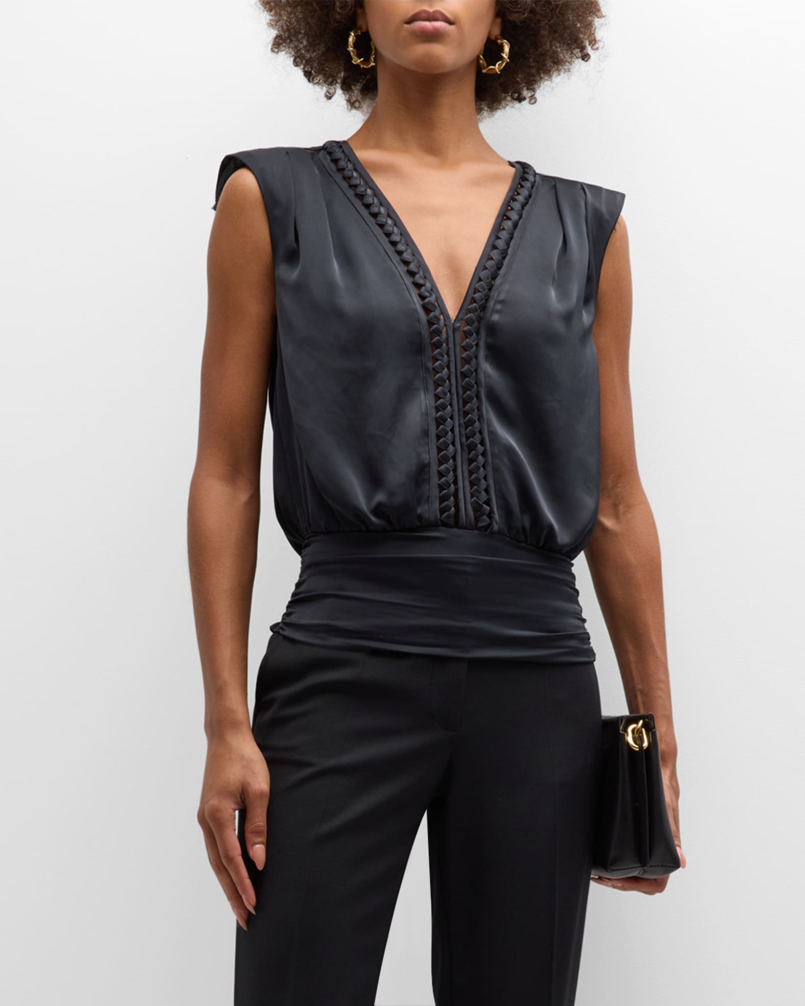 Ramy Brook Peyton Braided Trim Satin Blouse Neiman Marcus