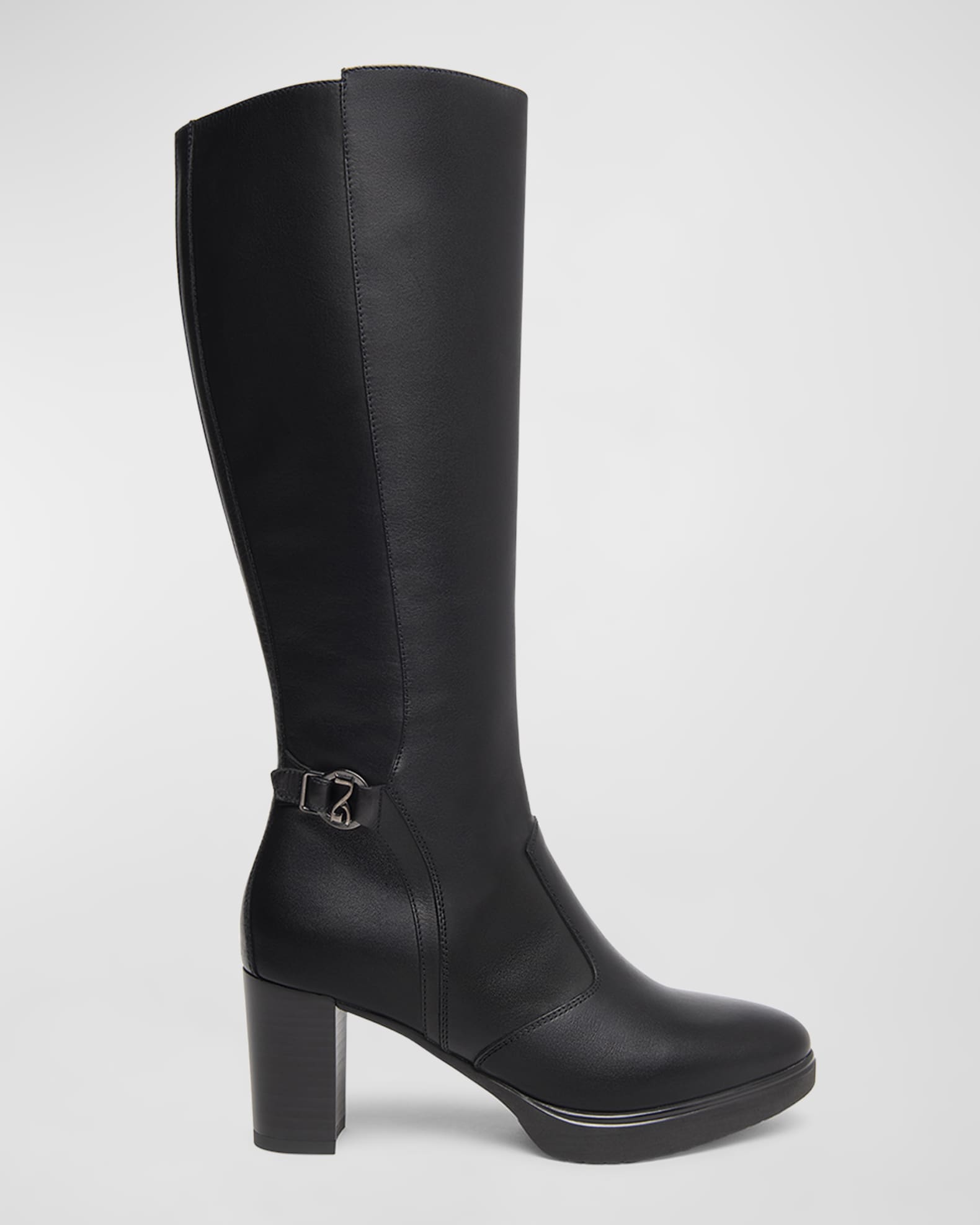 NeroGiardini Leather Buckle Block-Heel Knee Boots | Neiman Marcus