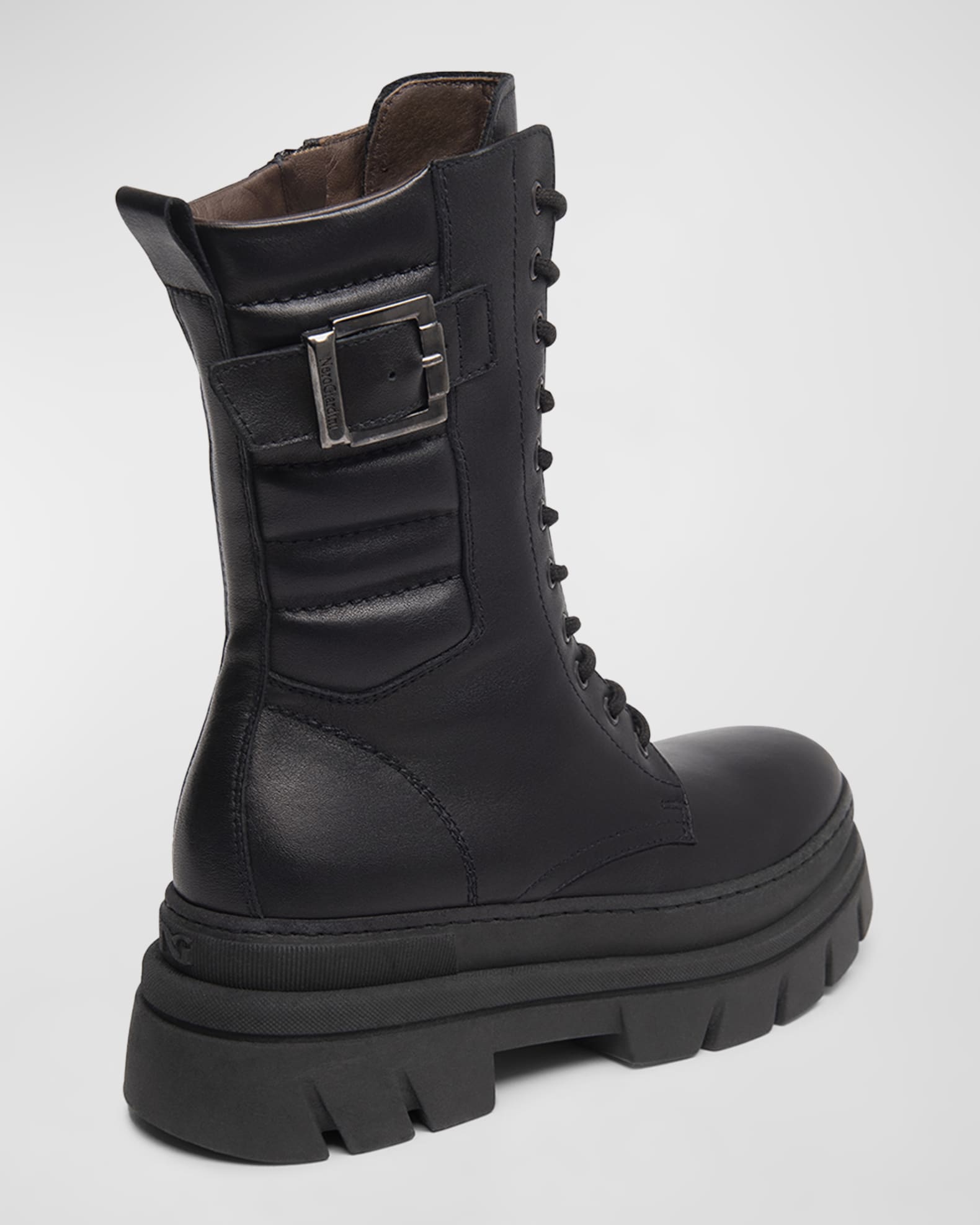 NeroGiardini Leather Buckle Mid Combat Boots | Neiman Marcus