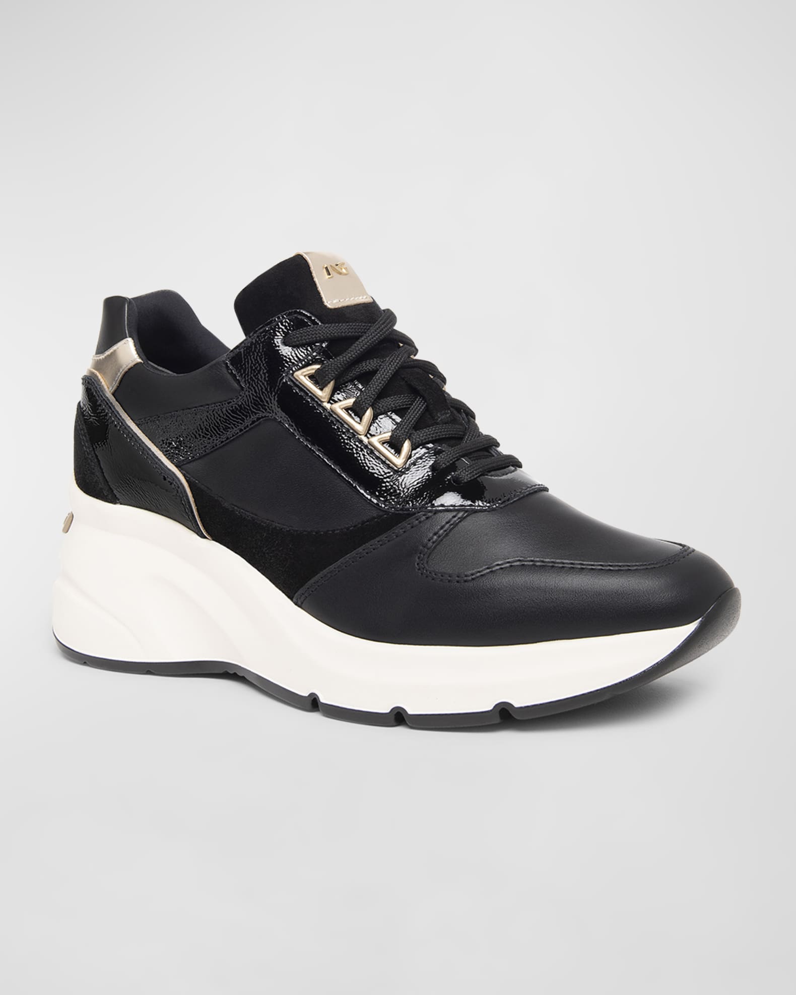 NeroGiardini Mixed Leather Wedge Runner Sneakers | Neiman Marcus