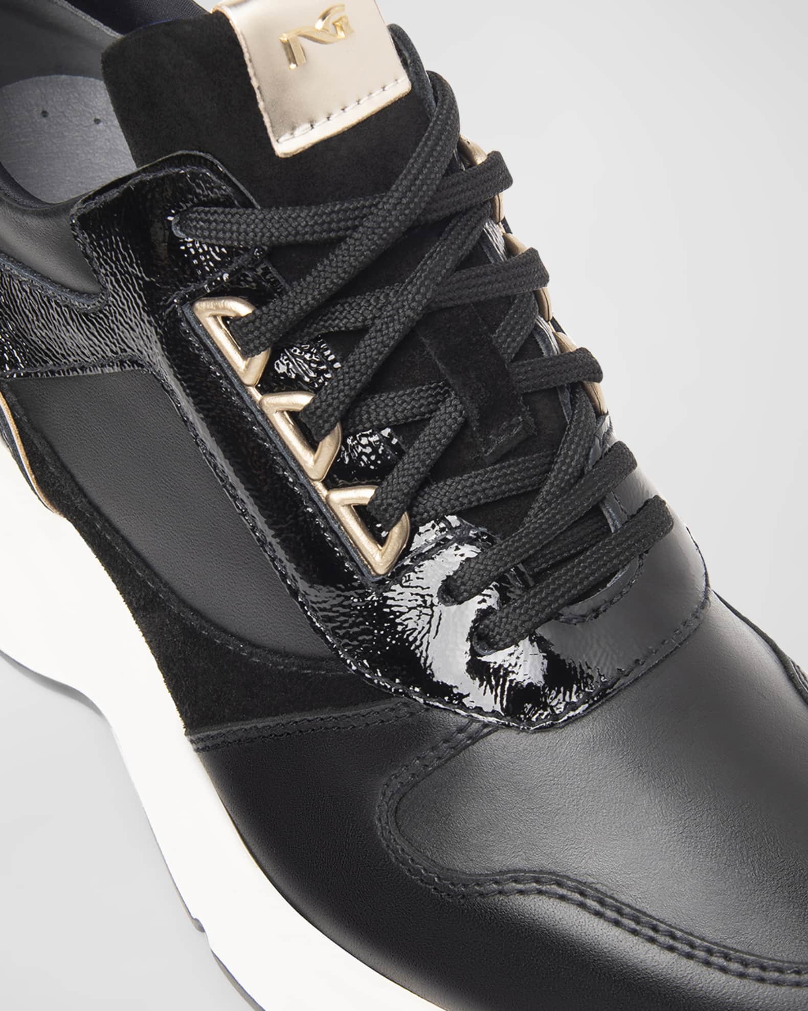 NeroGiardini Mixed Leather Wedge Runner Sneakers | Neiman Marcus