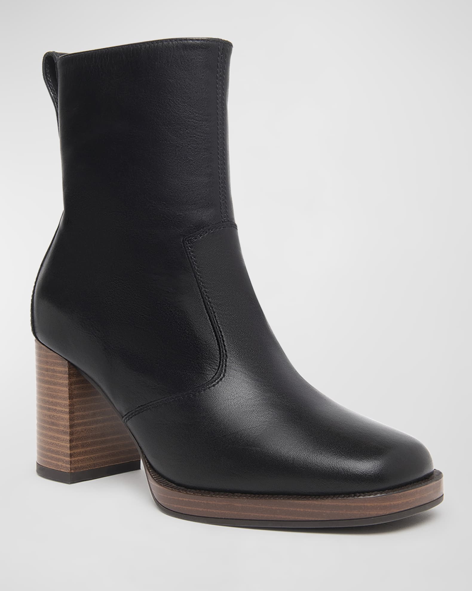 NeroGiardini Leather Square-Toe Ankle Booties | Neiman Marcus