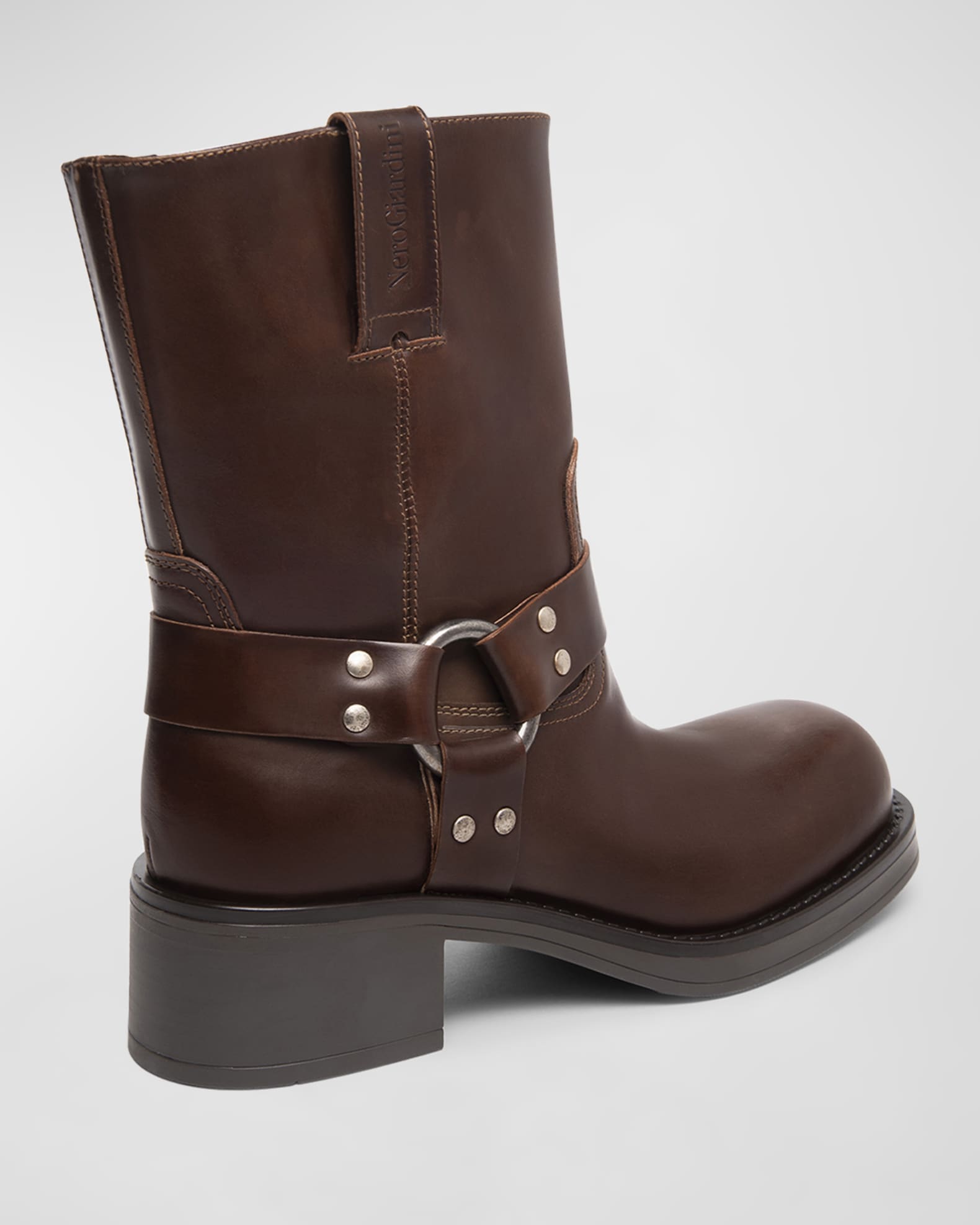 NeroGiardini Leather Harness Biker Booties | Neiman Marcus