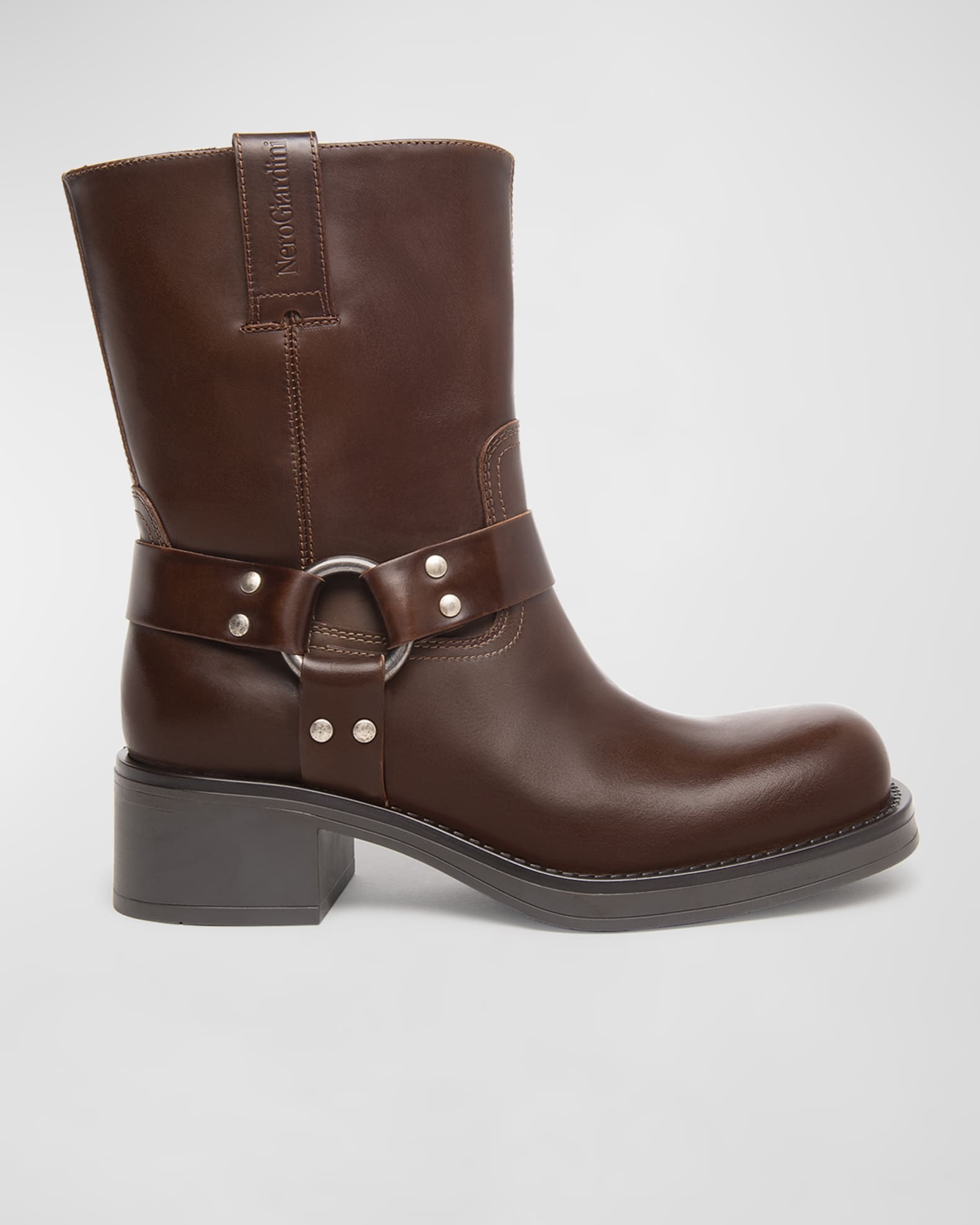 NeroGiardini Leather Harness Biker Booties | Neiman Marcus