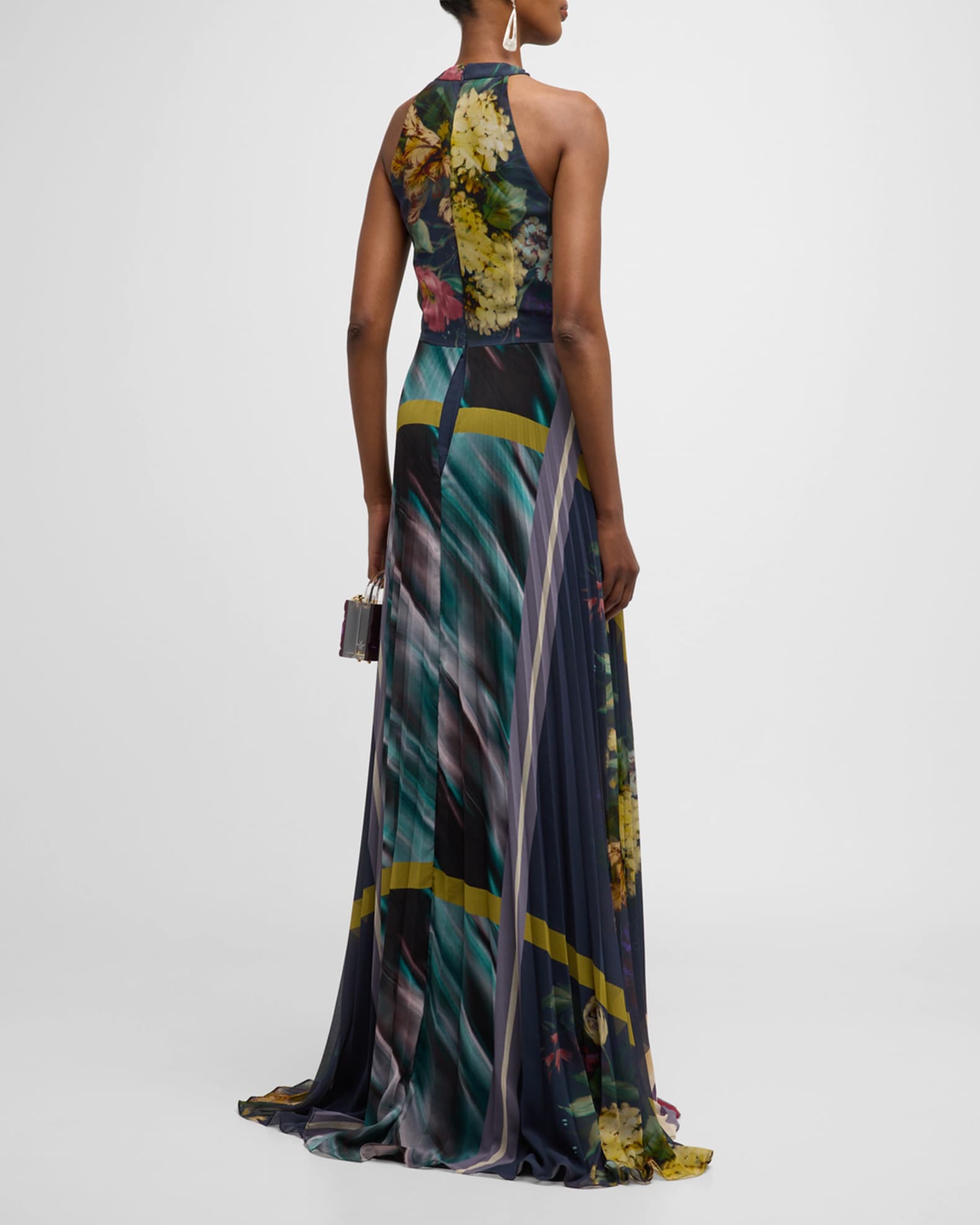 Rickie Freeman for Teri Jon Pleated Floral-Print Chiffon Gown | Neiman ...