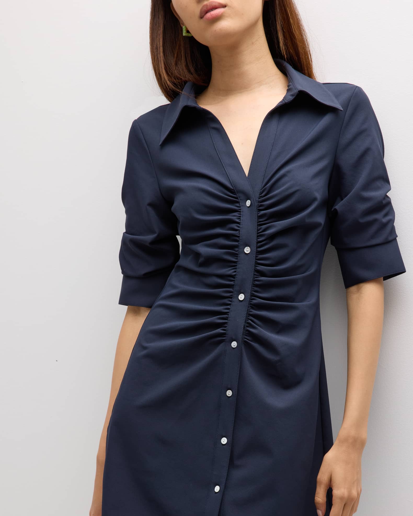 Cinq a Sept Elina Ruched Button-Front Mini Dress | Neiman Marcus